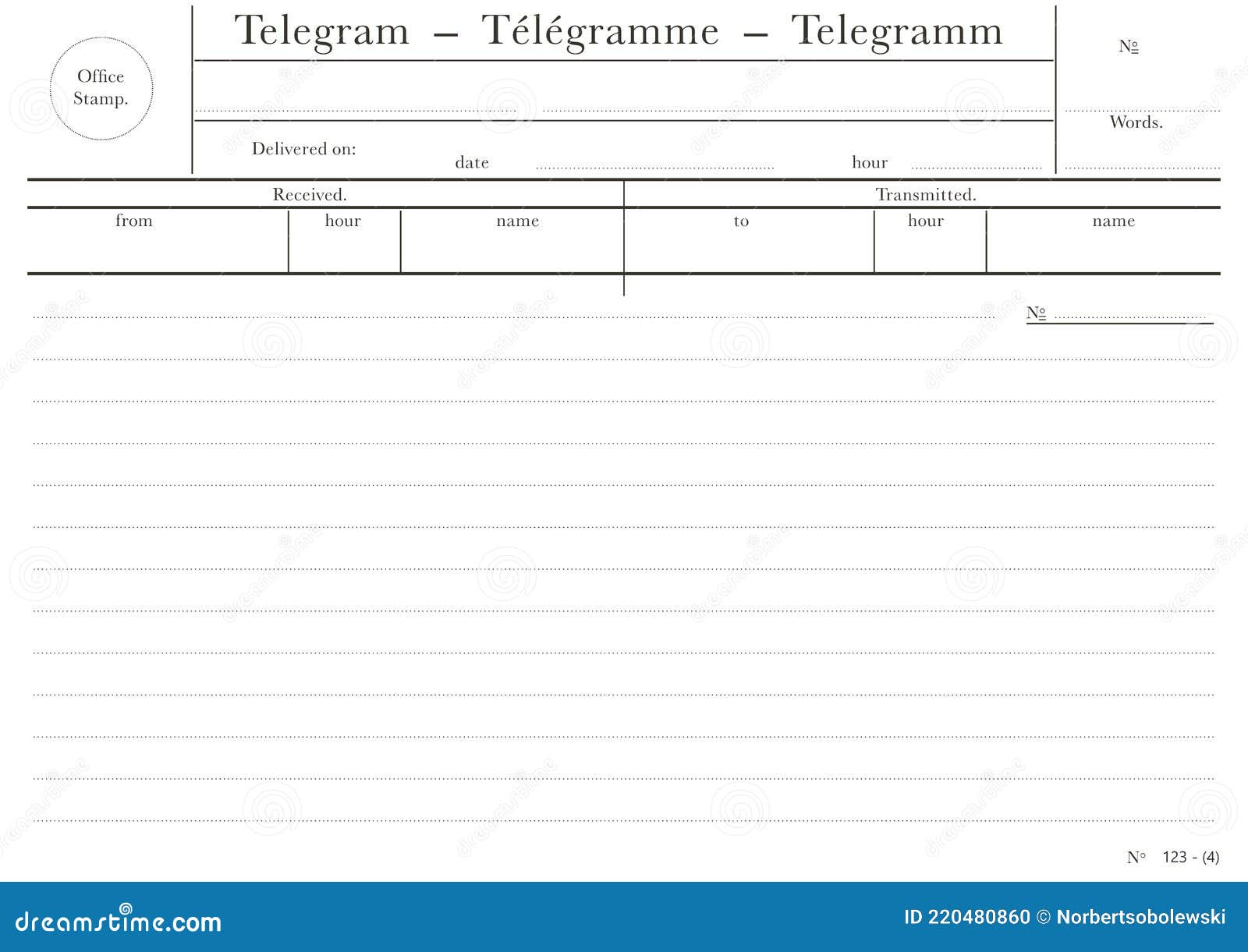 Blank telegram form. stock vector. Illustration of copyspace - 220480860
