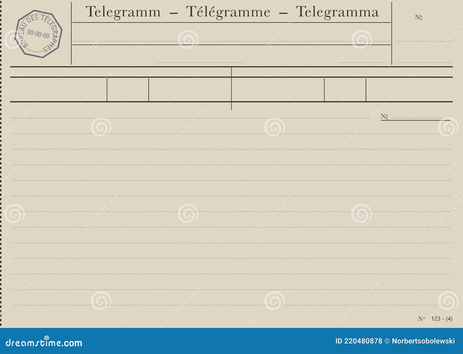 Blank telegram form. stock vector. Illustration of form - 220480878