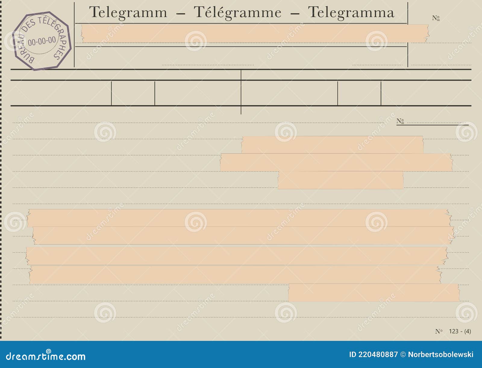 Blank telegram form. stock vector. Illustration of vintage - 220480887