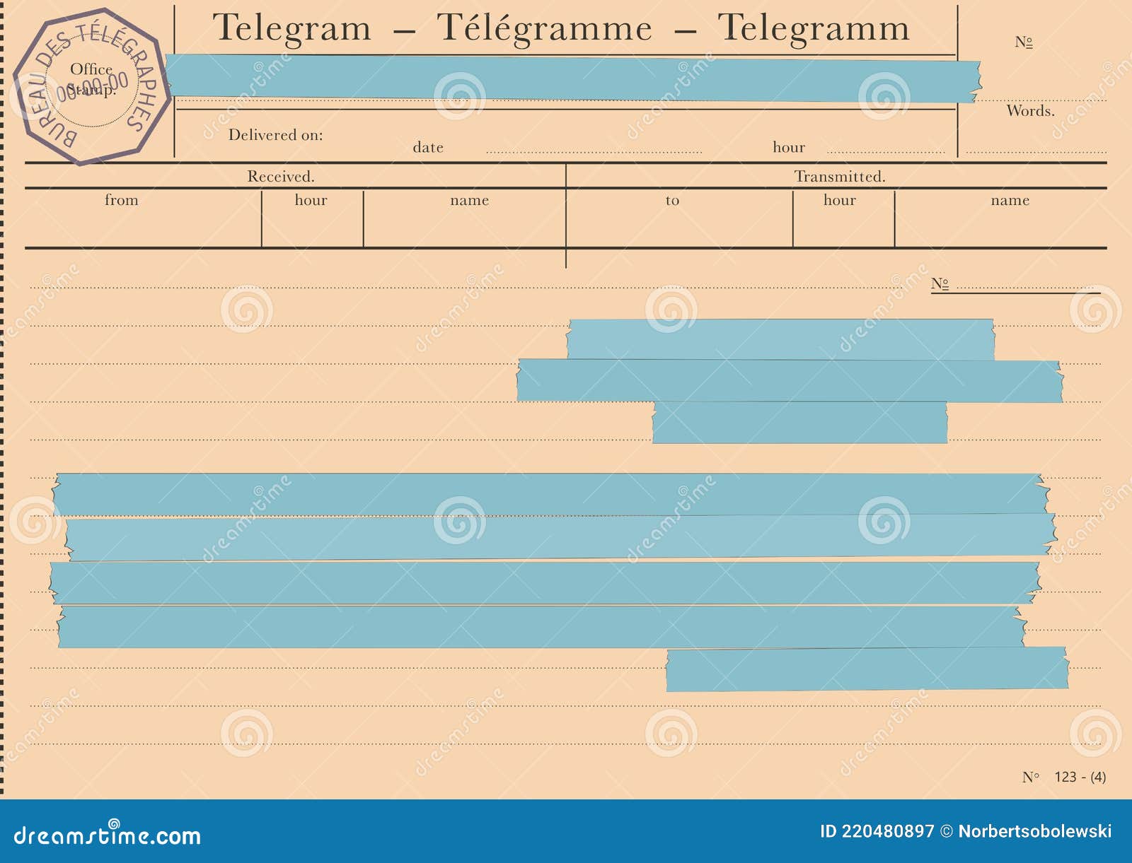 Blank telegram form. stock vector. Illustration of document - 220480897