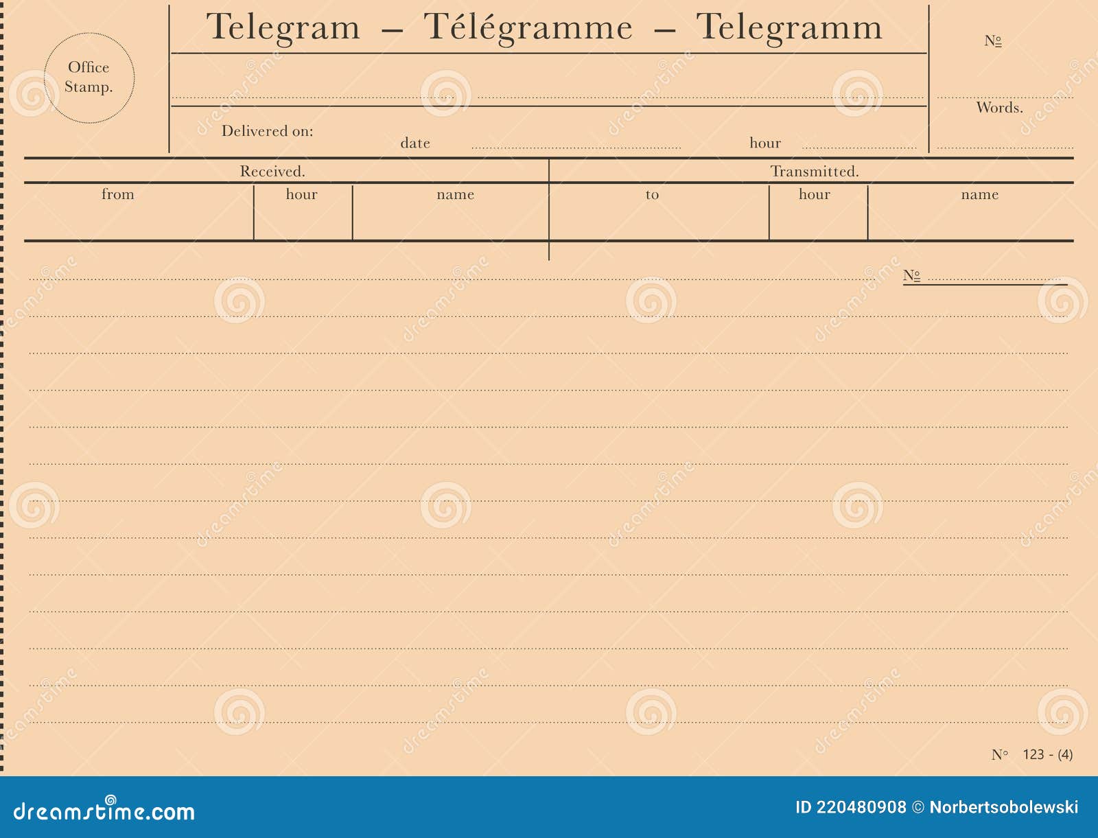 Blank telegram form. stock vector. Illustration of mail - 220480908