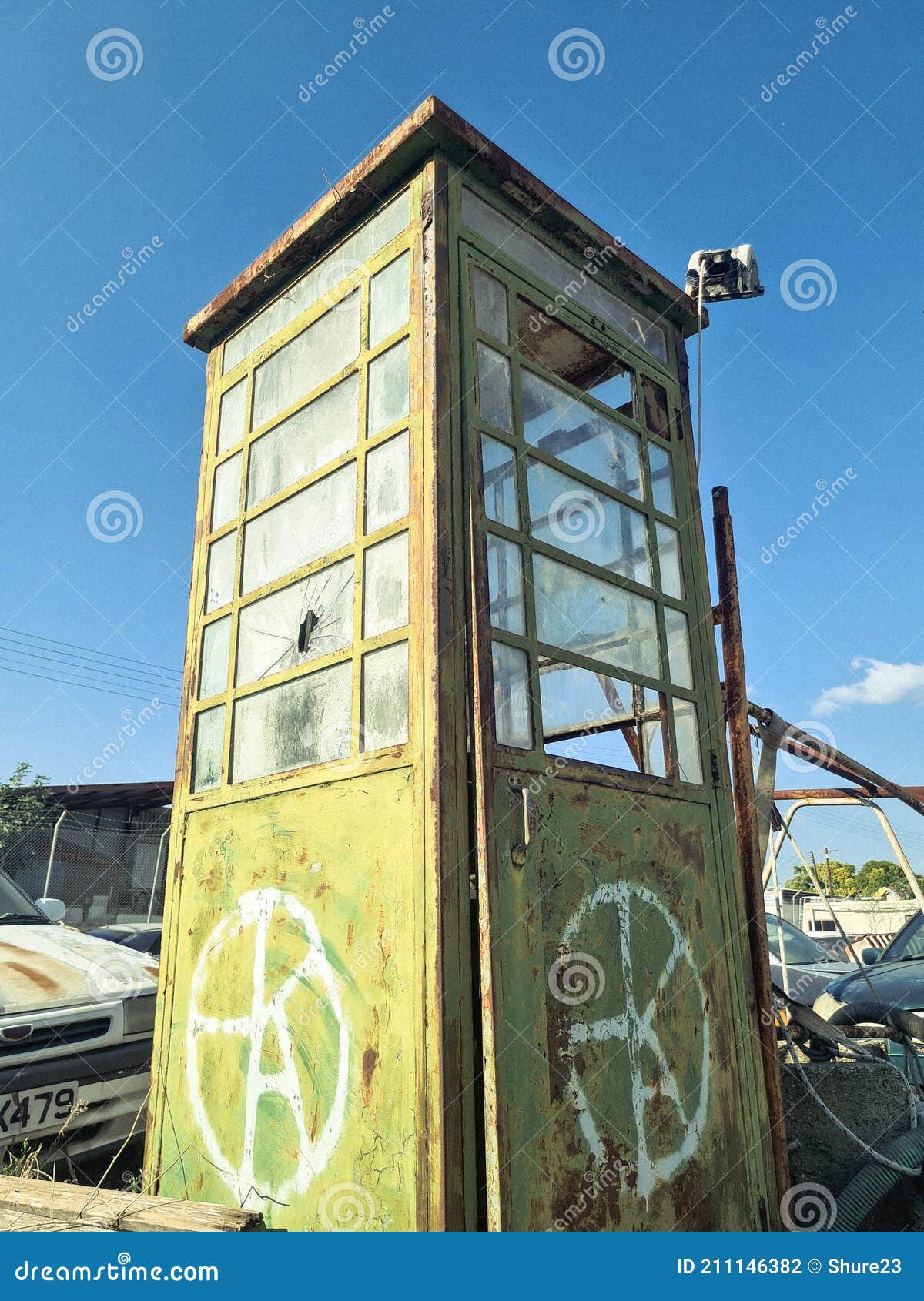 Vintage Telephone Booth on a Car Junk Yard Editorial Photography ...