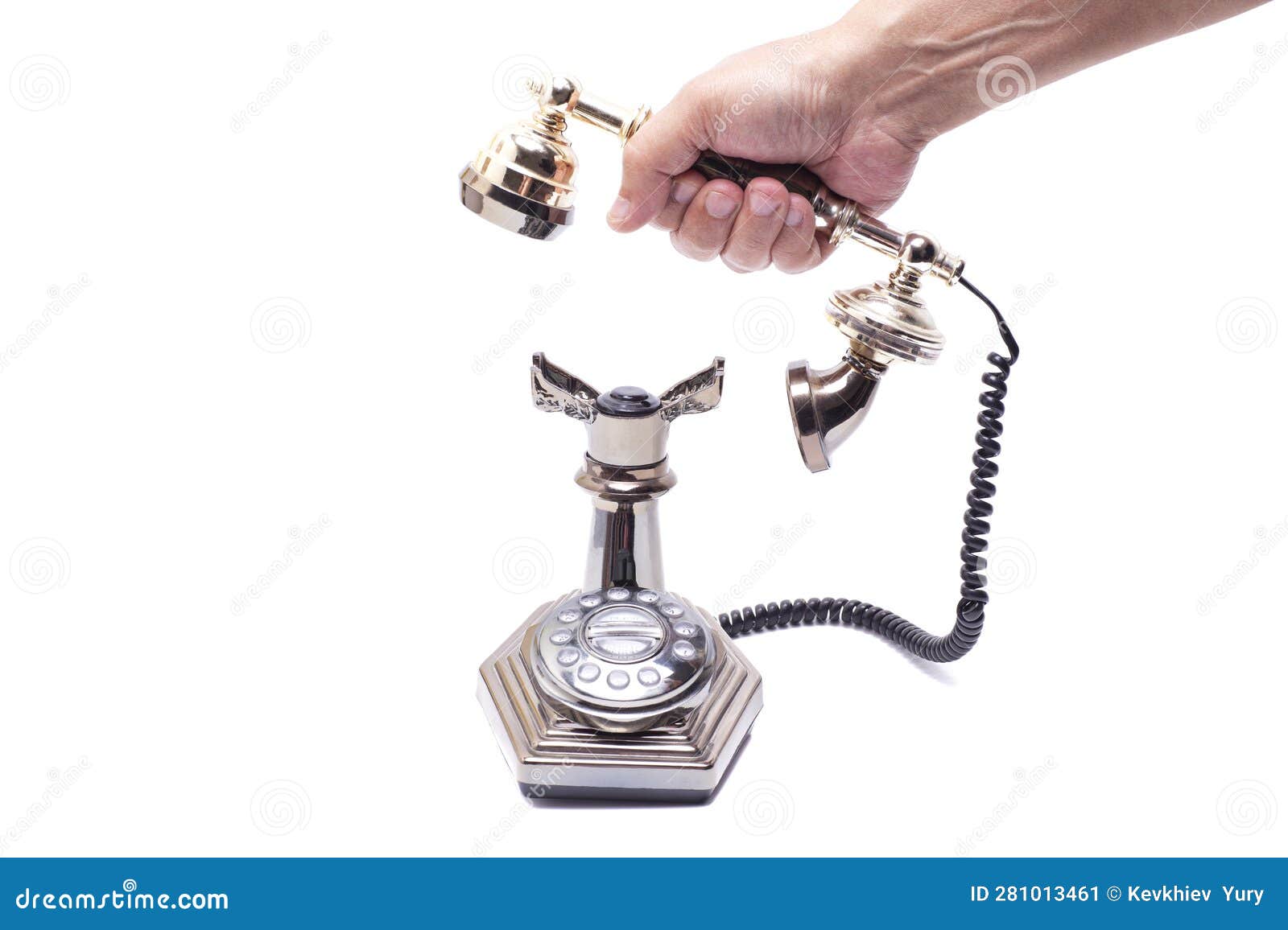 Vintage Telephone with Hand Isolated on White Background Stock Image ...