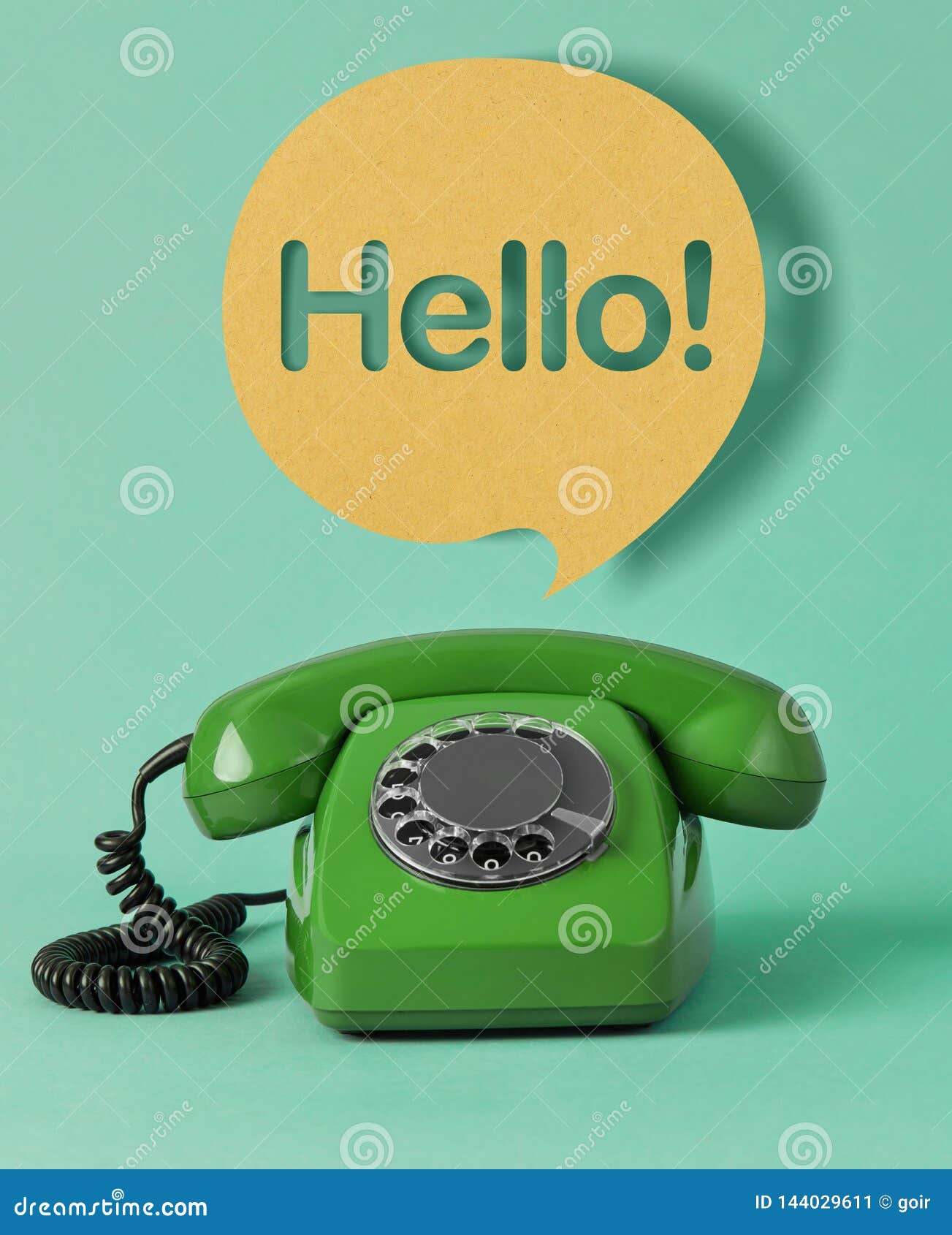 Vintage Telephone with Hello Speech Bubble Stock Image - Image of blank ...
