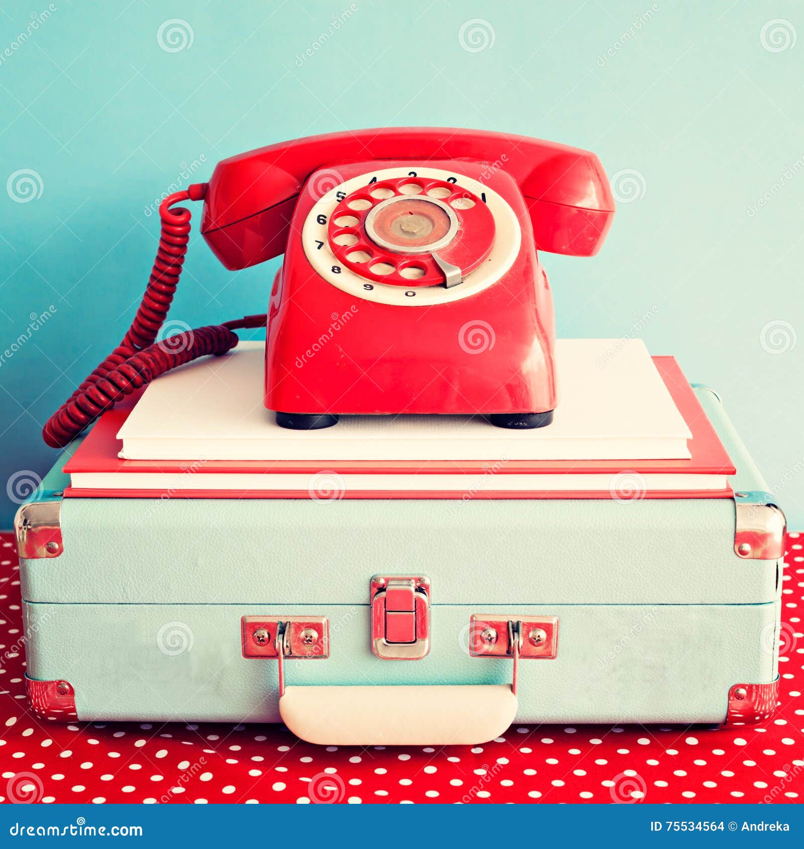Vintage Telephone Over Books and Suitcase Stock Photo - Image of ...