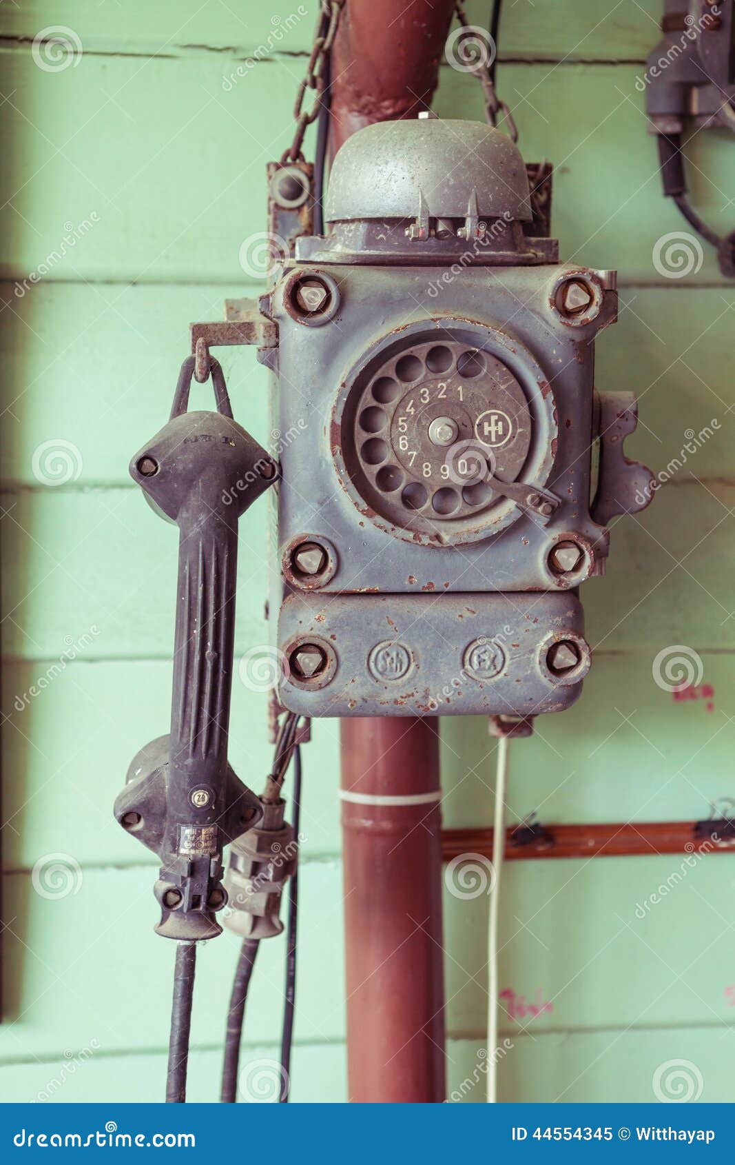 Vintage Telephone on the Wall Stock Image - Image of antique, handset ...