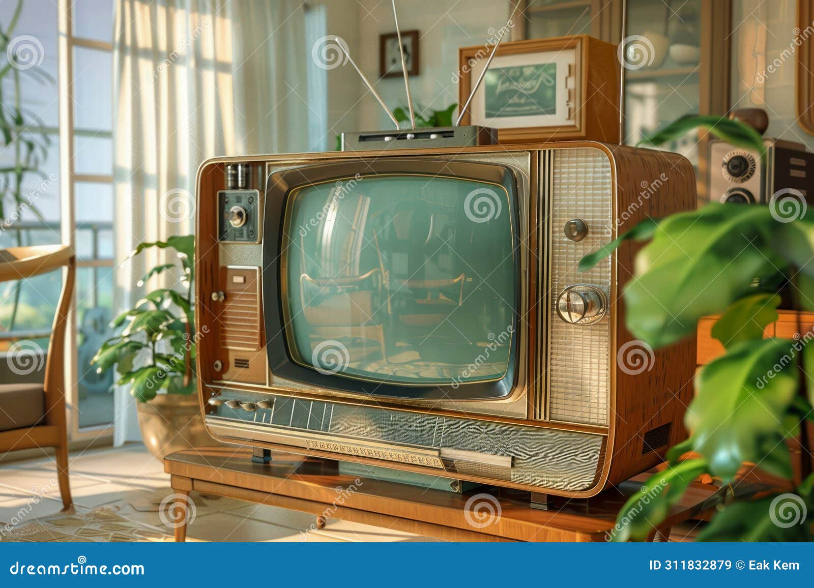 Vintage Television in Retro Styled Living Room with Sunlight Casting ... Vintage Television in Retro Styled Living Room with Sunlight Casting ...