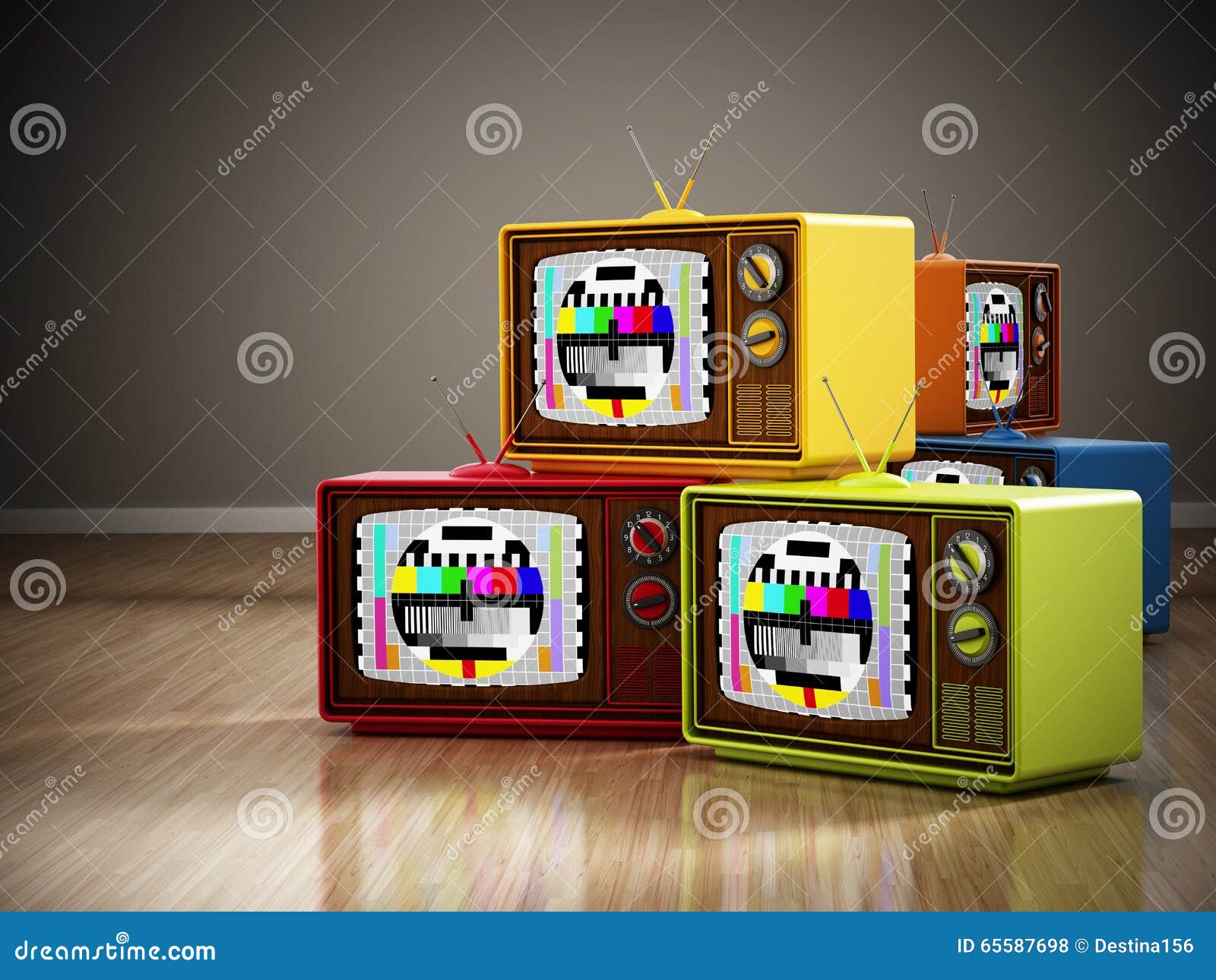 Vintage Television Stack Standing on Wood Stock Photo - Image of wall ...