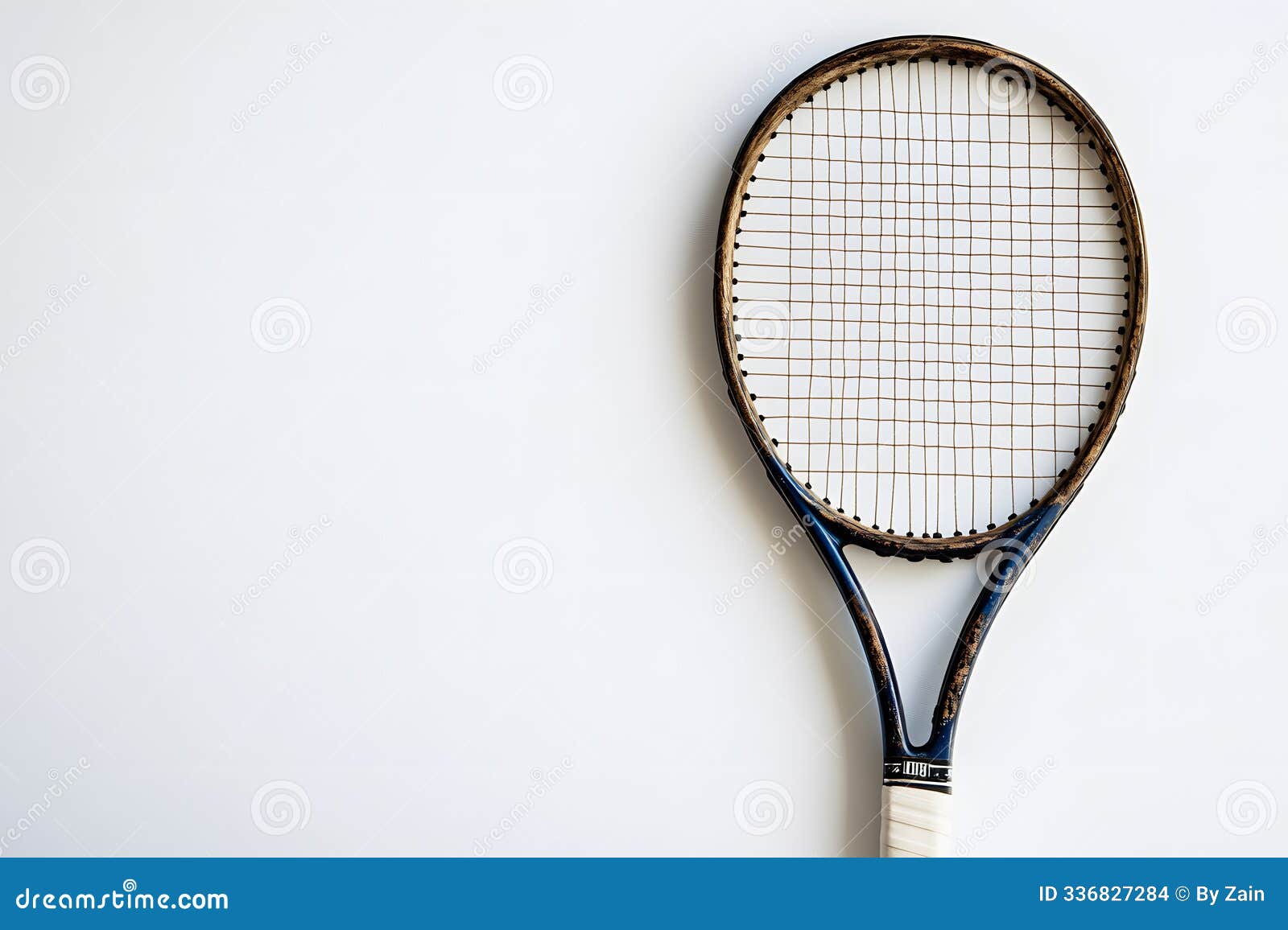 Vintage Tennis Racket with Worn Strings and Frame, Isolated White ...