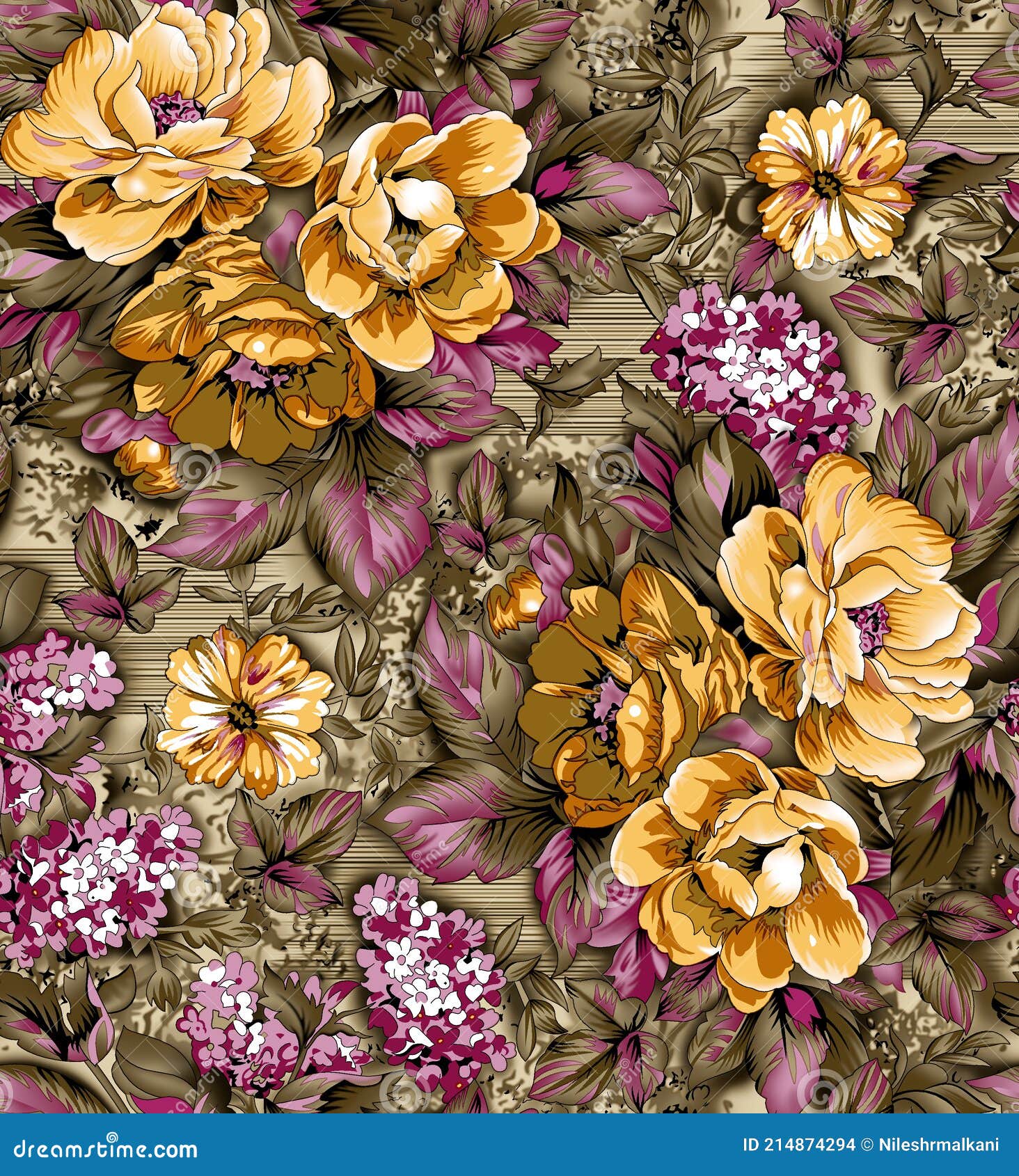 Vintage Textile Floral Pattern Design Stock Illustration - Illustration ...