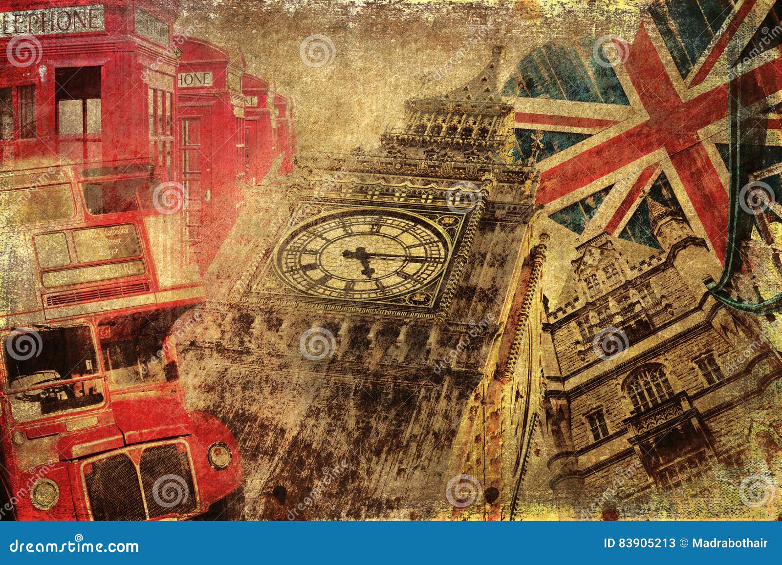 Vintage Textured Collage of London Icons Stock Image - Image of ...
