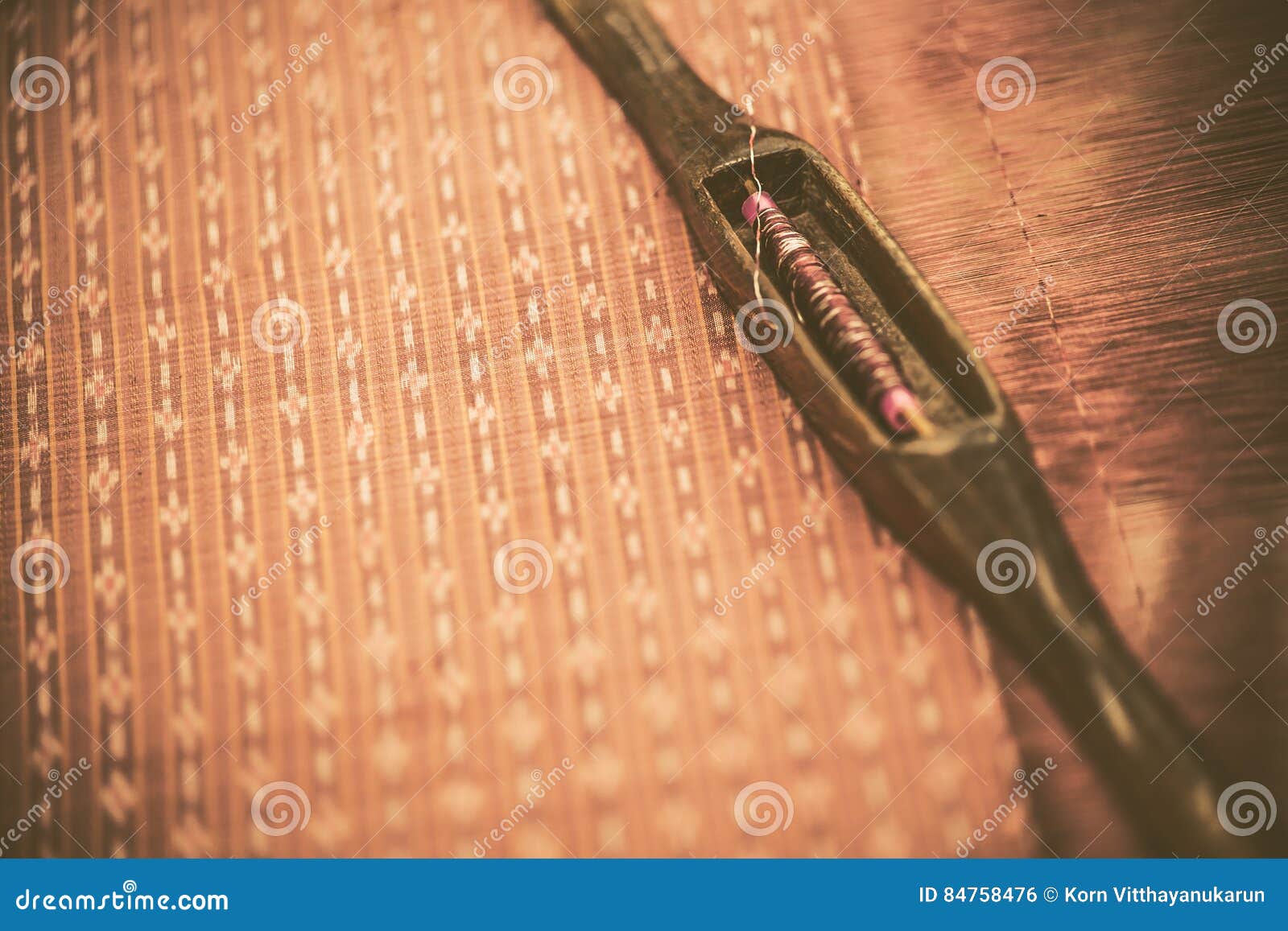 Vintage Thai Silk Work with Weaving Tool. Stock Photo - Image of ...