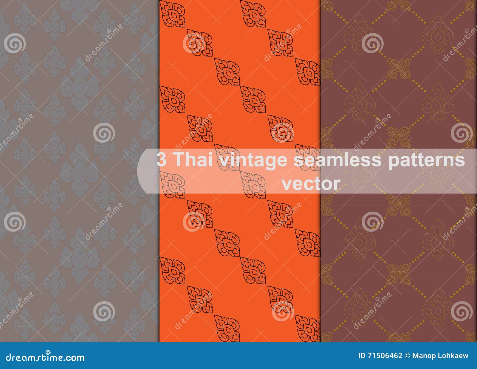 Vintage Thai Style Seamless Patterns Vector Abstract Background Stock ...