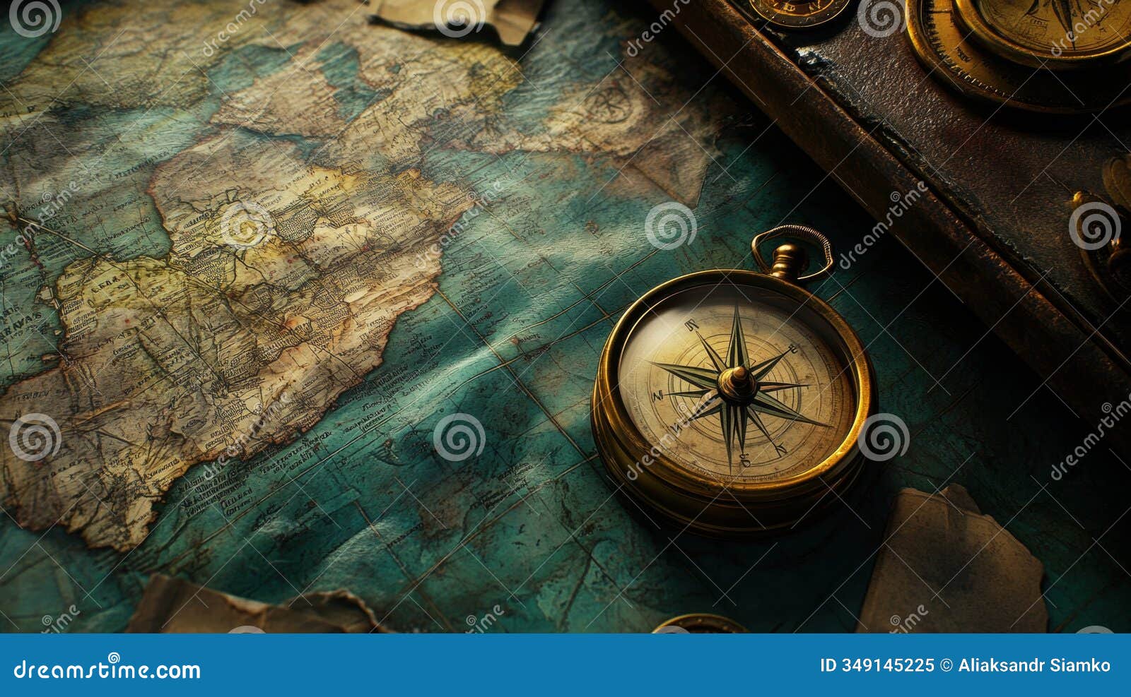 Vintage-themed Background Featuring a Map and a Classic Compass Stock ...