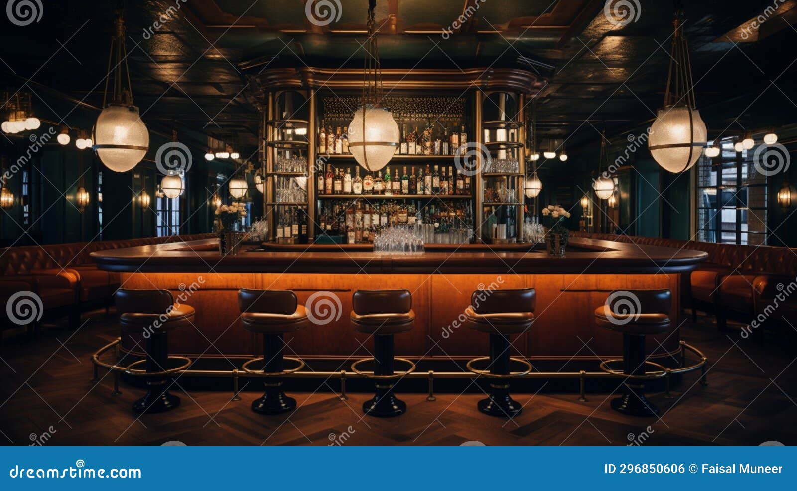 A Vintage-themed Bar with Leather Barstools and Dimmed Lighting Stock ...