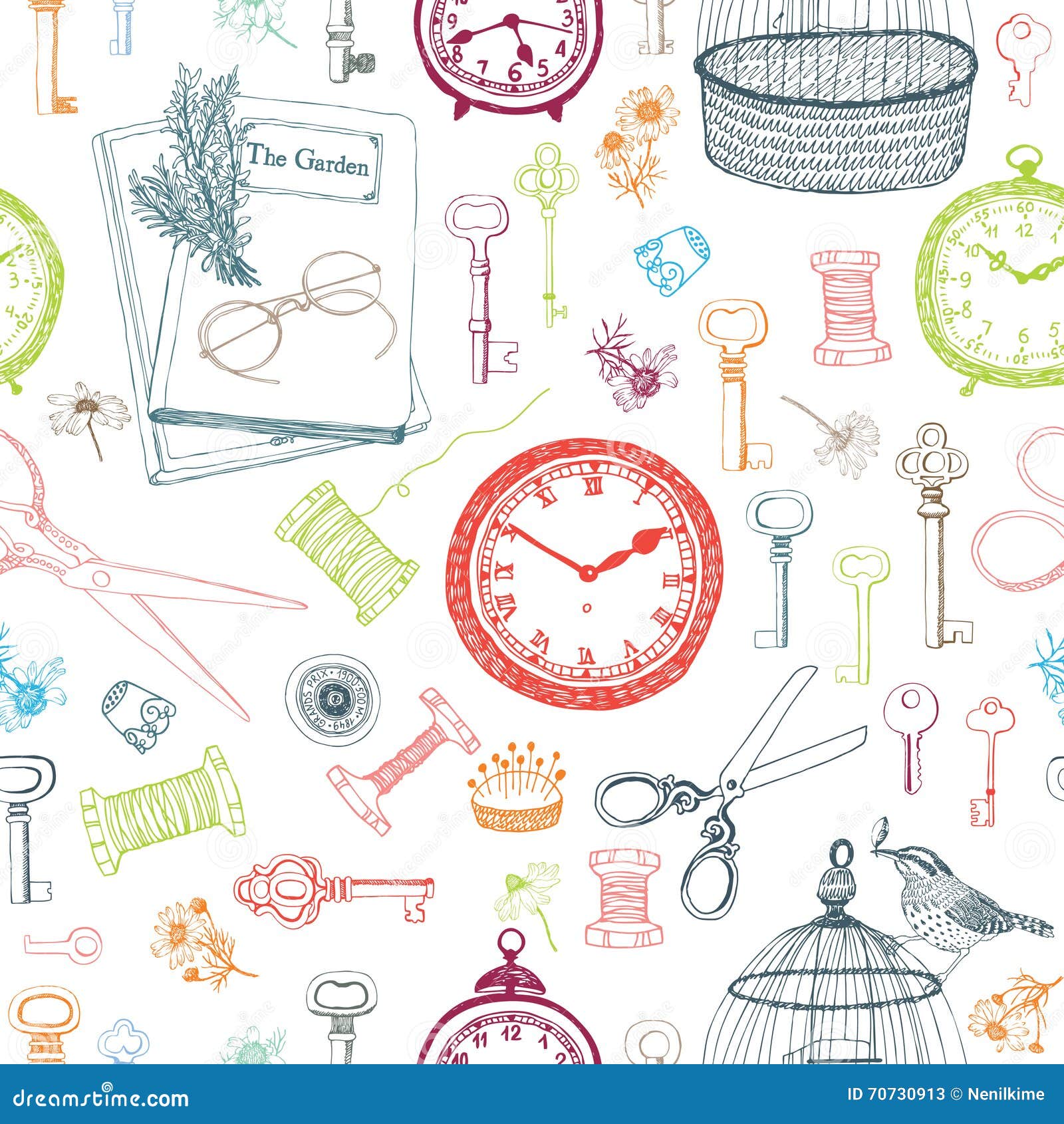 Vintage Things Colorful Background Stock Vector - Illustration of iron ...