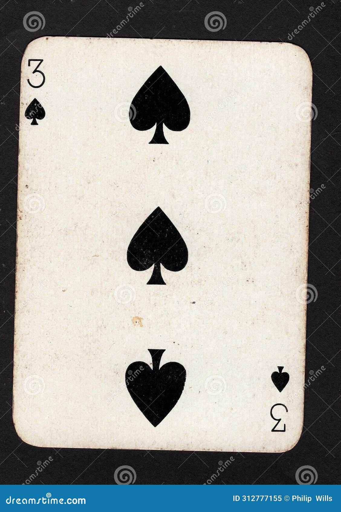 A Vintage Three of Spades Playing Card on a Black Background. Stock ...