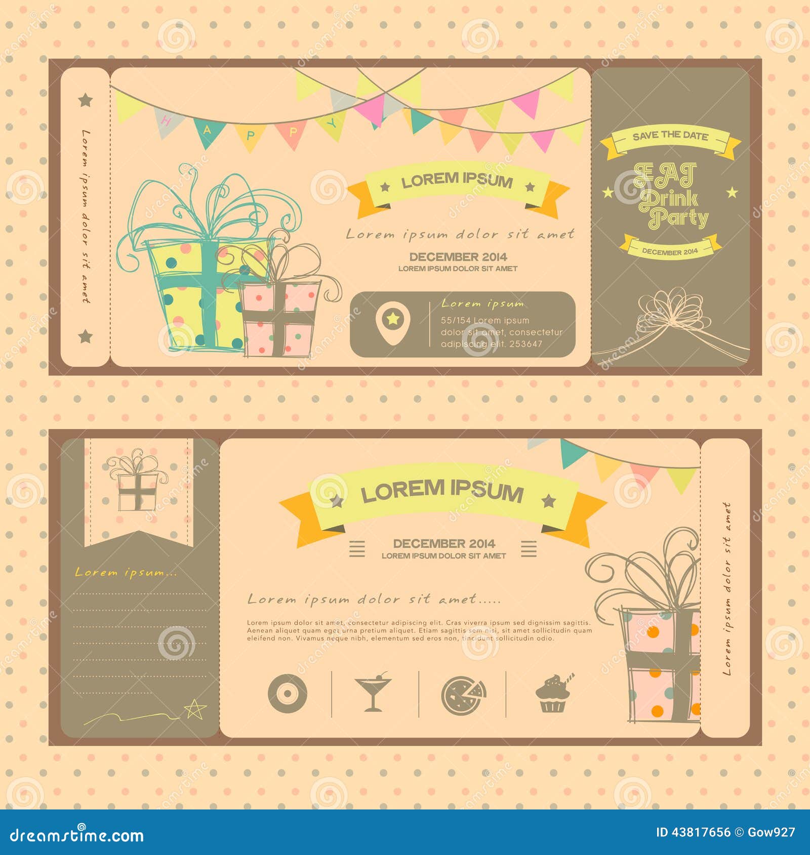 Vintage Ticket for Birthday Party or Other Fun Par Stock Vector ...