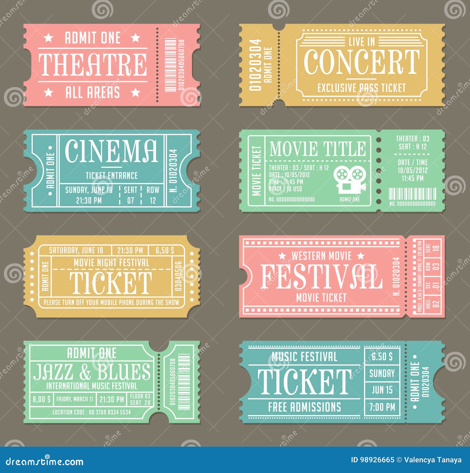 Vintage Ticket Template Set for Event Stock Vector - Illustration of ...