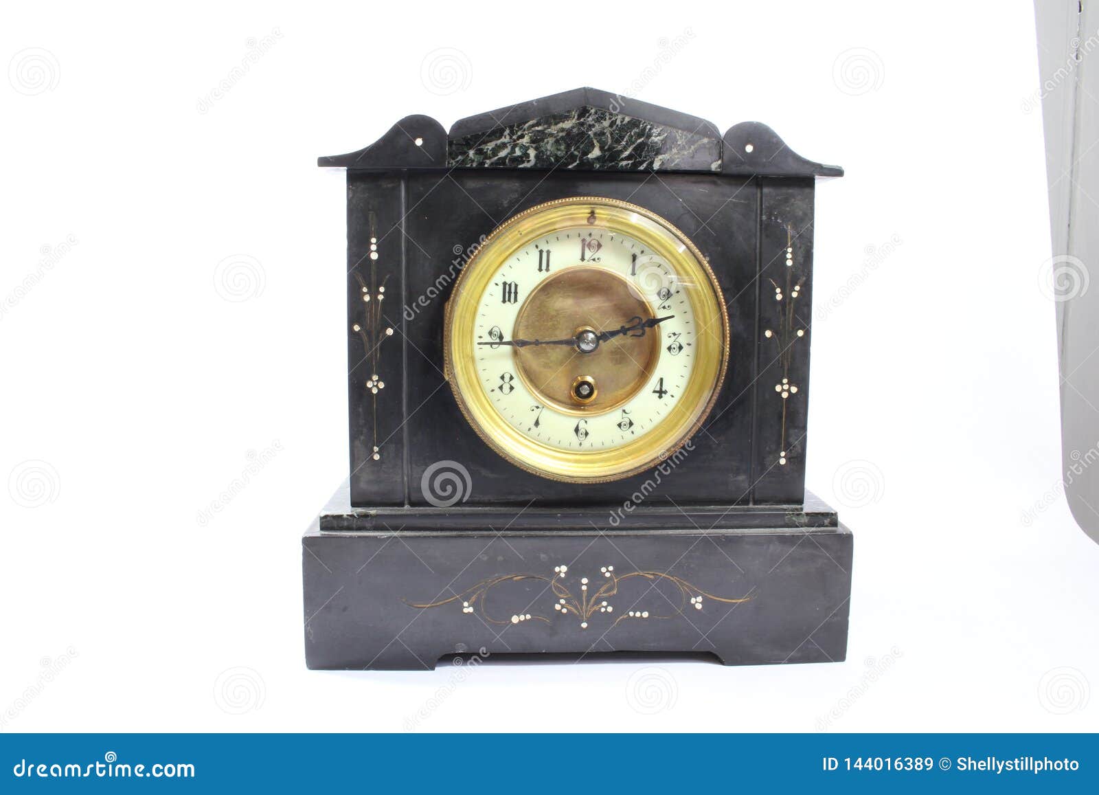 Vintage Timepiece Clock on White Background Stock Image - Image of ...