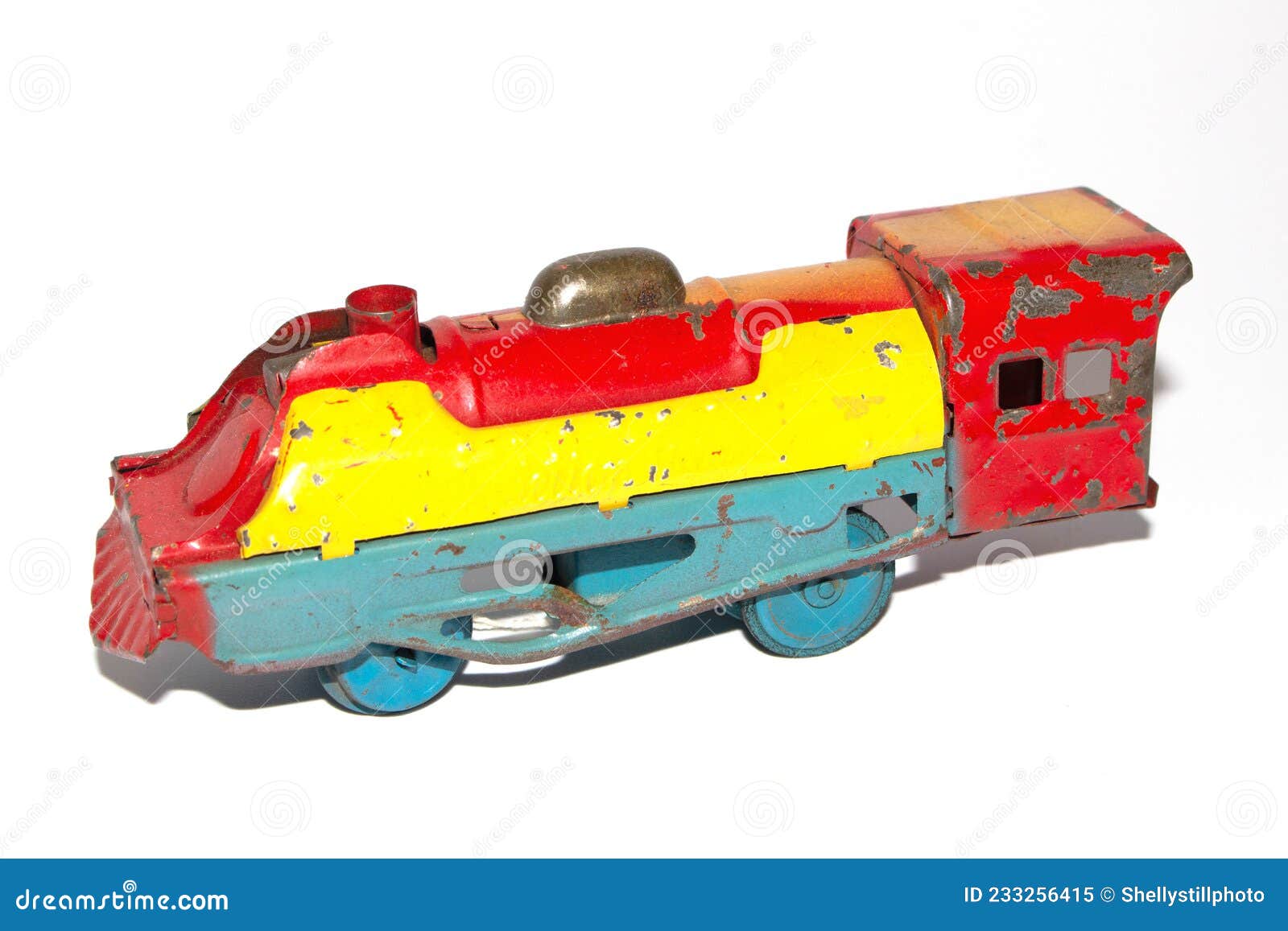 Vintage Tin Plate Toy Train on White Background Stock Image - Image of ...
