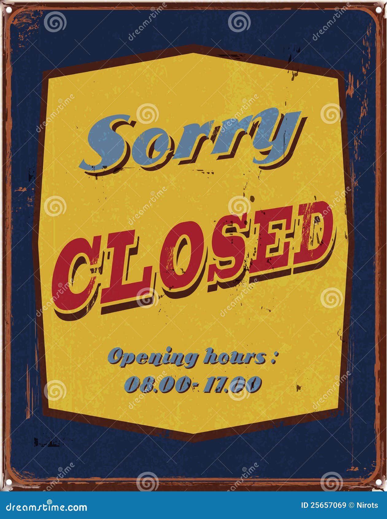 Vintage Tin Poster Sorry Closed Sign Stock Illustration - Illustration ...
