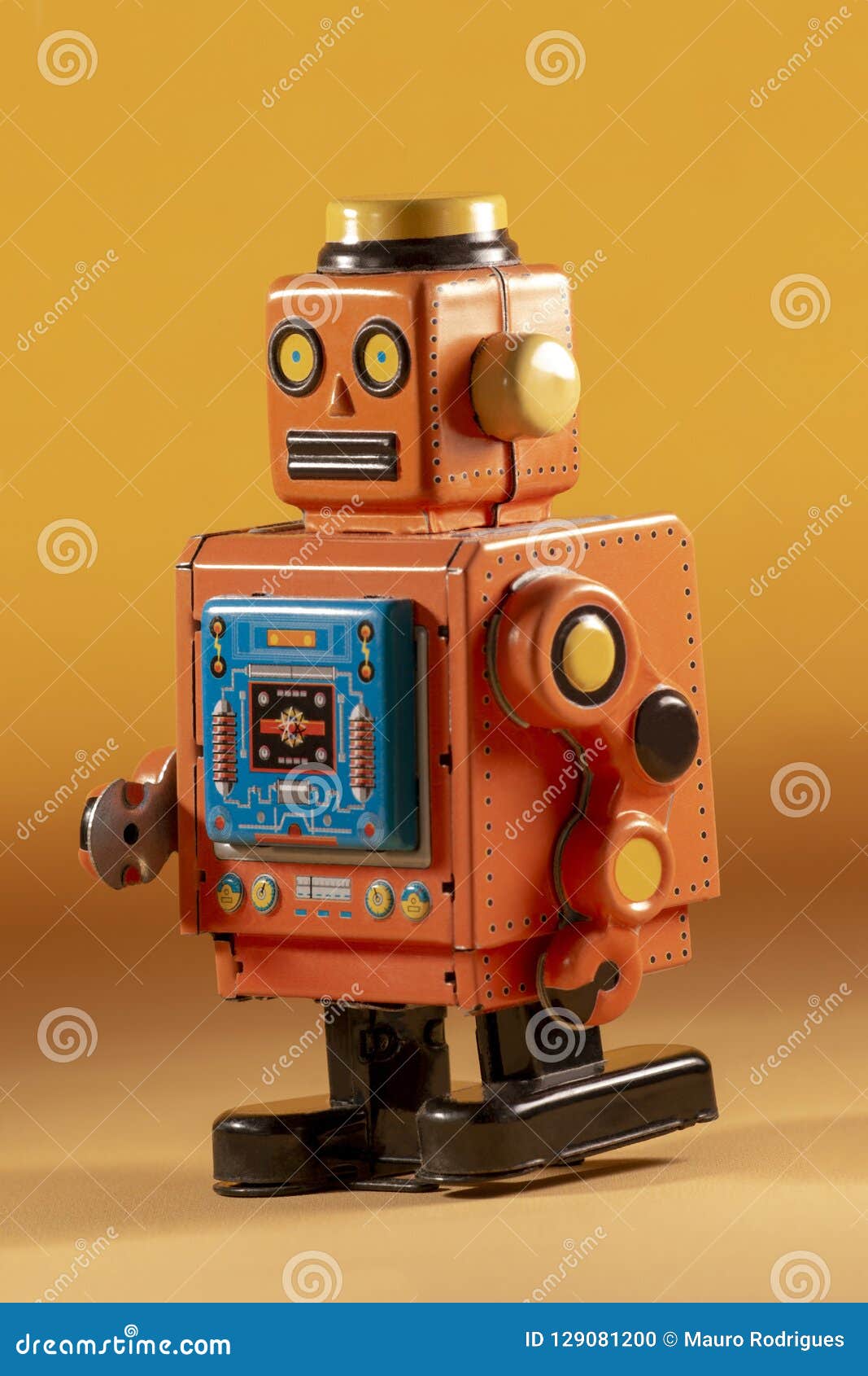 Vintage tin robot toy stock photo. Image of cyborg, metal - 129081200