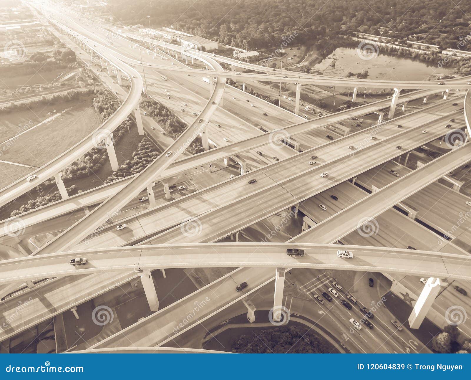 Vintage Top View Massive Highway Intersection, Stack Interchange Stock ...