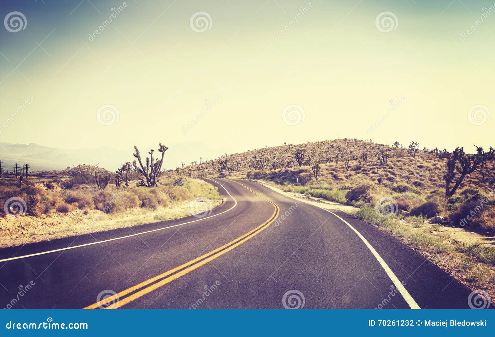 Vintage Toned Desert Road Seen through Windshield of a Moving Ca Stock ...