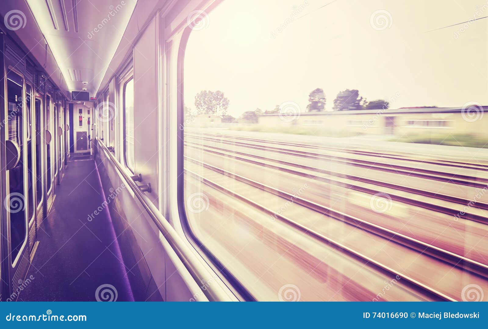 Vintage Toned Train Window with Blurred Rails Outside. Stock Photo ...