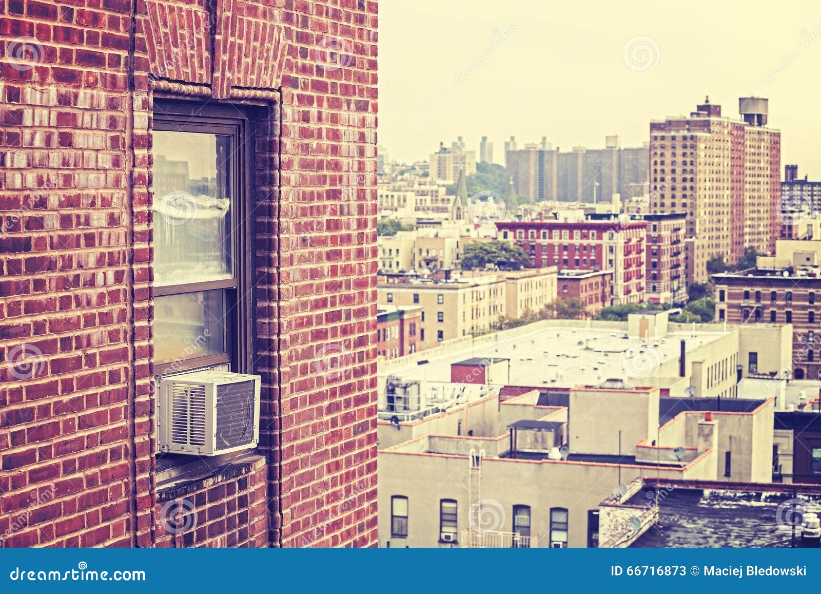 Vintage Toned Window with Air Conditioner, Harlem, USA Stock Image ...