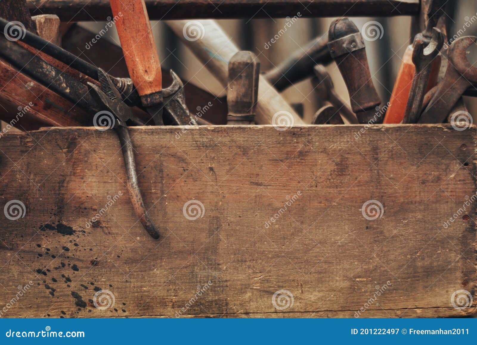 Vintage Tool Box on Wood Background Stock Image - Image of measure ...