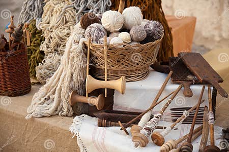 Vintage Tools and Natural Wool Stock Image - Image of yarn, tool: 18429829