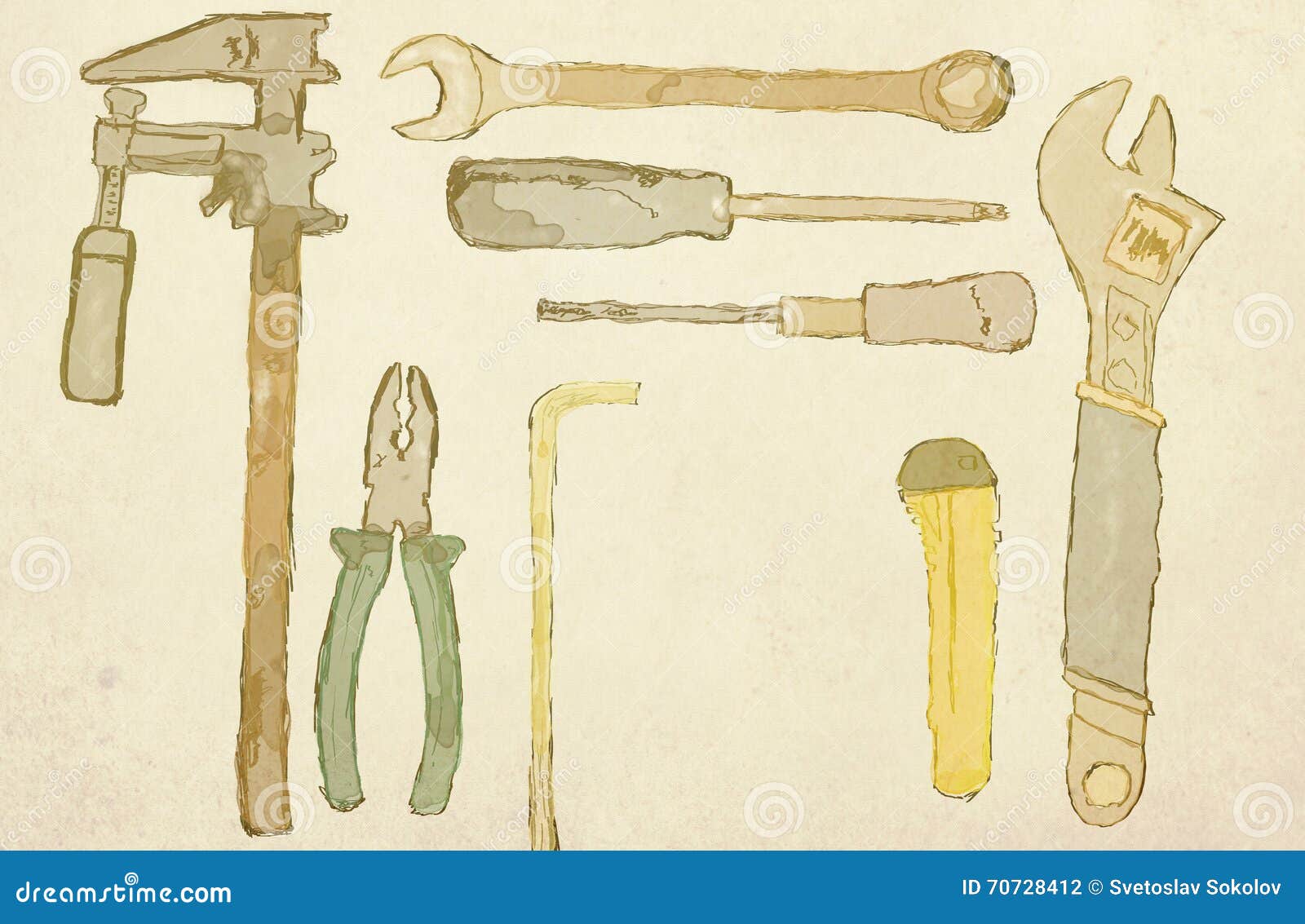 Vintage tools set stock illustration. Illustration of view - 70728412