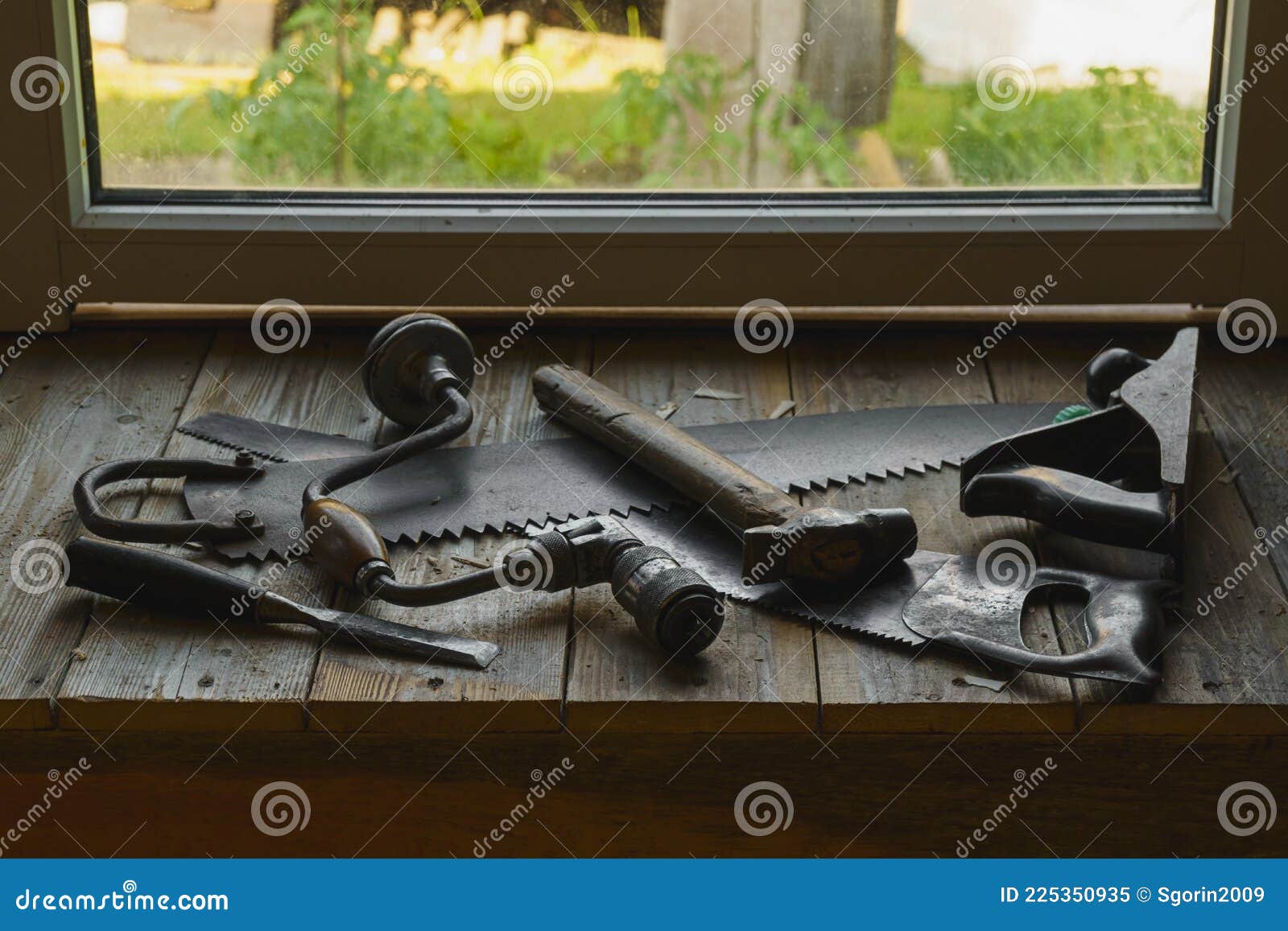 Vintage Hacksaw, Jointer, Chisel, Hammer and Drill are in Workshop by ...