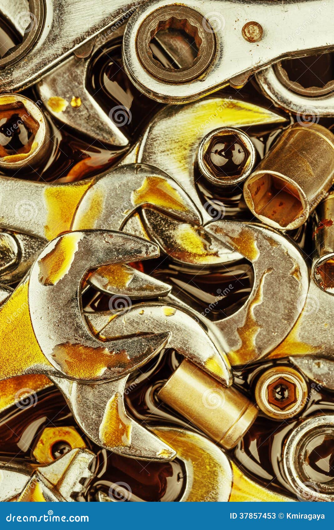 Vintage Tools Wrenches and Nuts with Grease Stains Stock Image - Image ...