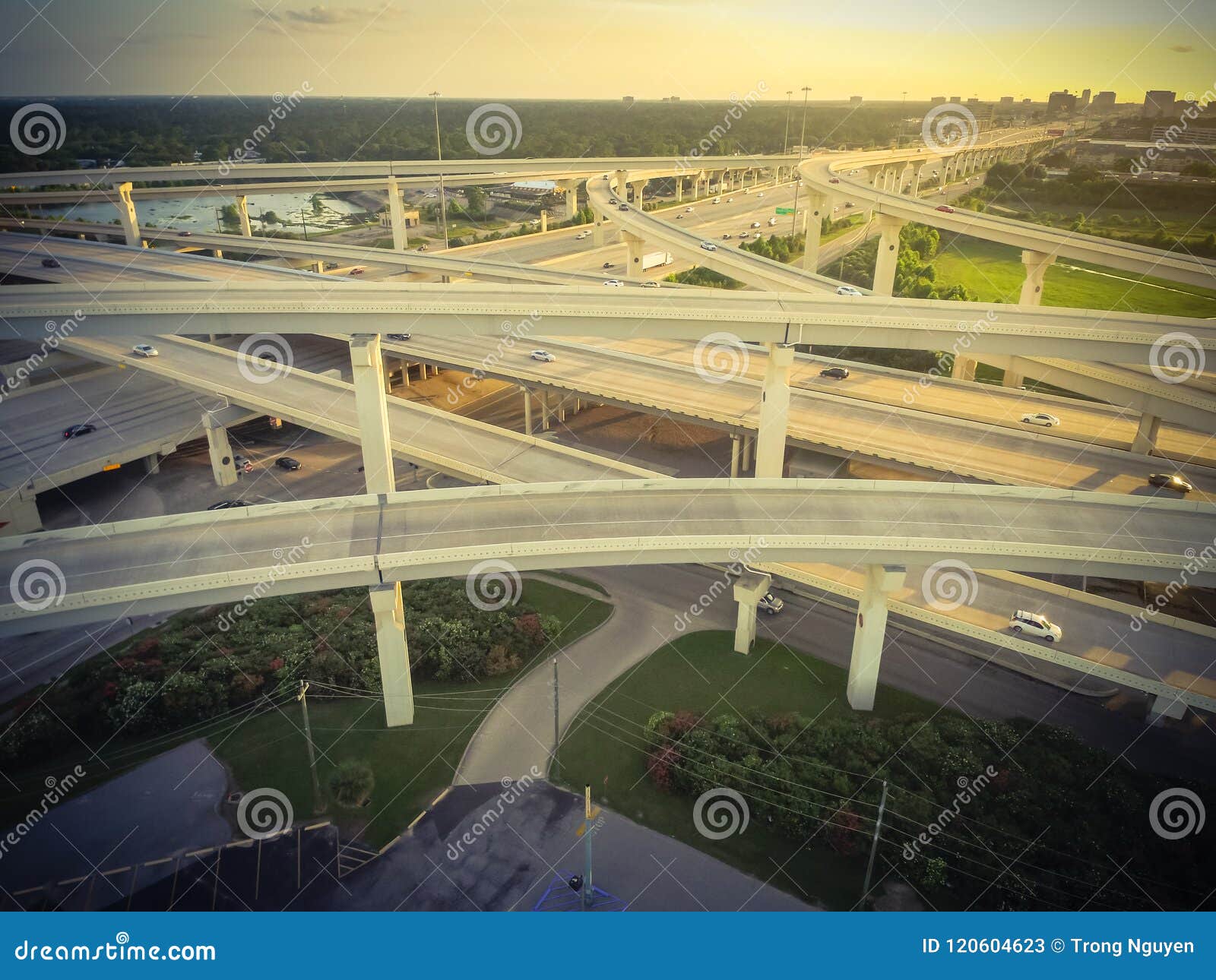 Vintage Top View Massive Highway Intersection, Stack Interchange ...