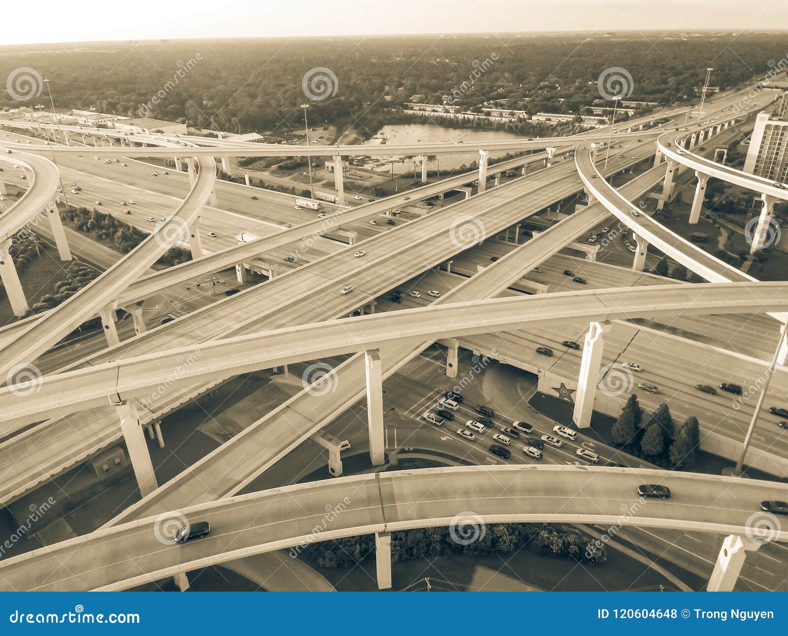 Vintage Top View Massive Highway Intersection, Stack Interchange Stock ...