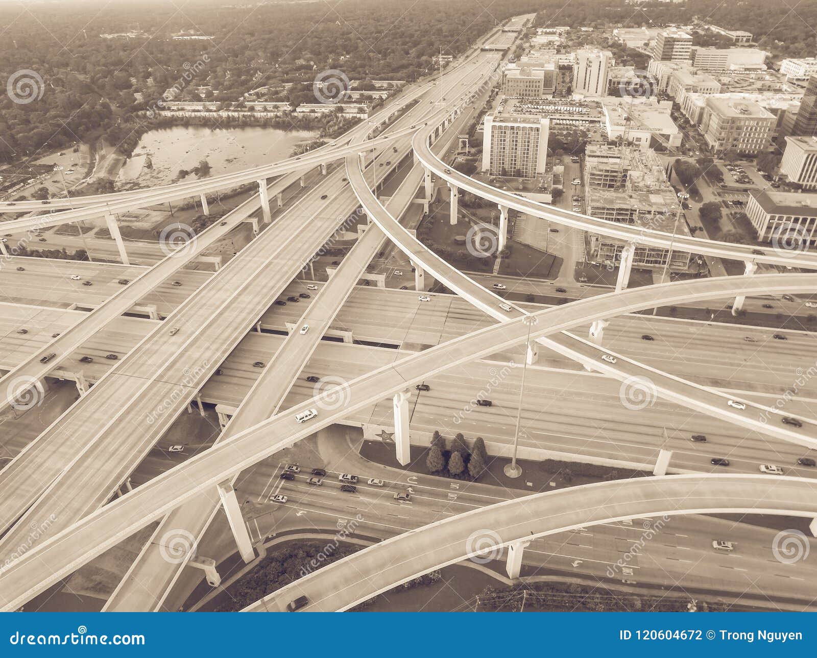 Vintage Top View Massive Highway Intersection, Stack Interchange ...