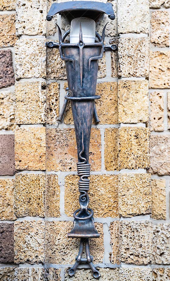 Vintage Torch on Stone Wall Stock Image - Image of background, texture ...