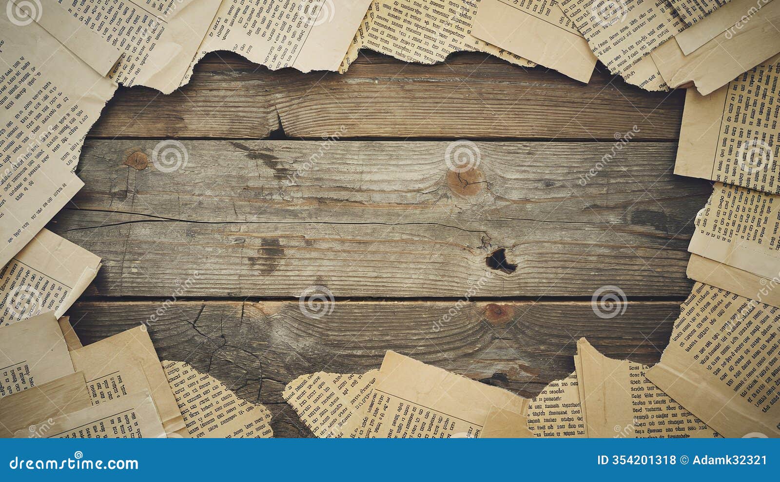 Vintage Torn Book Pages Framing Rustic Wooden Surface Background for ...