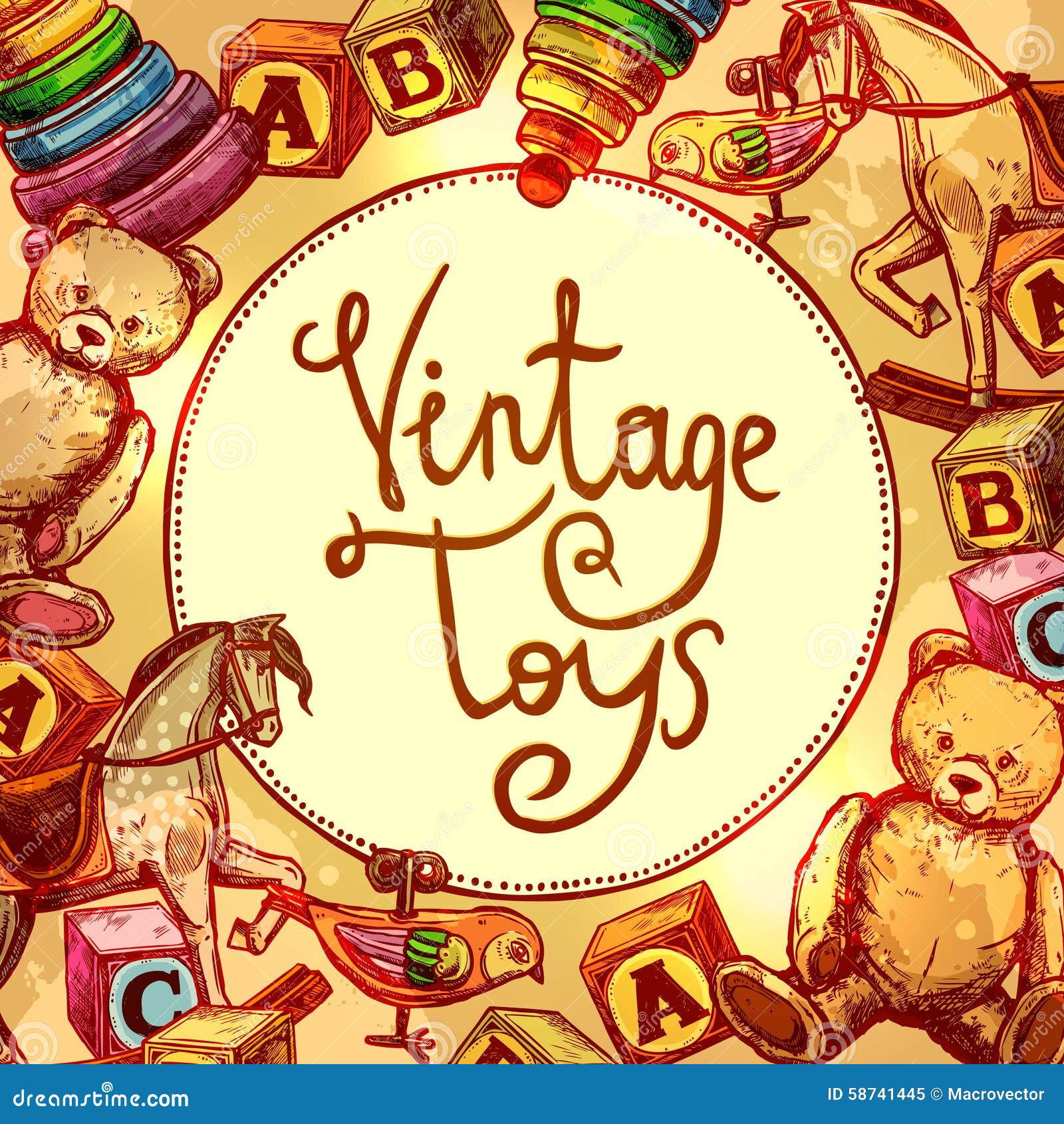 Vintage Toys Composition stock vector. Illustration of animal - 58741445