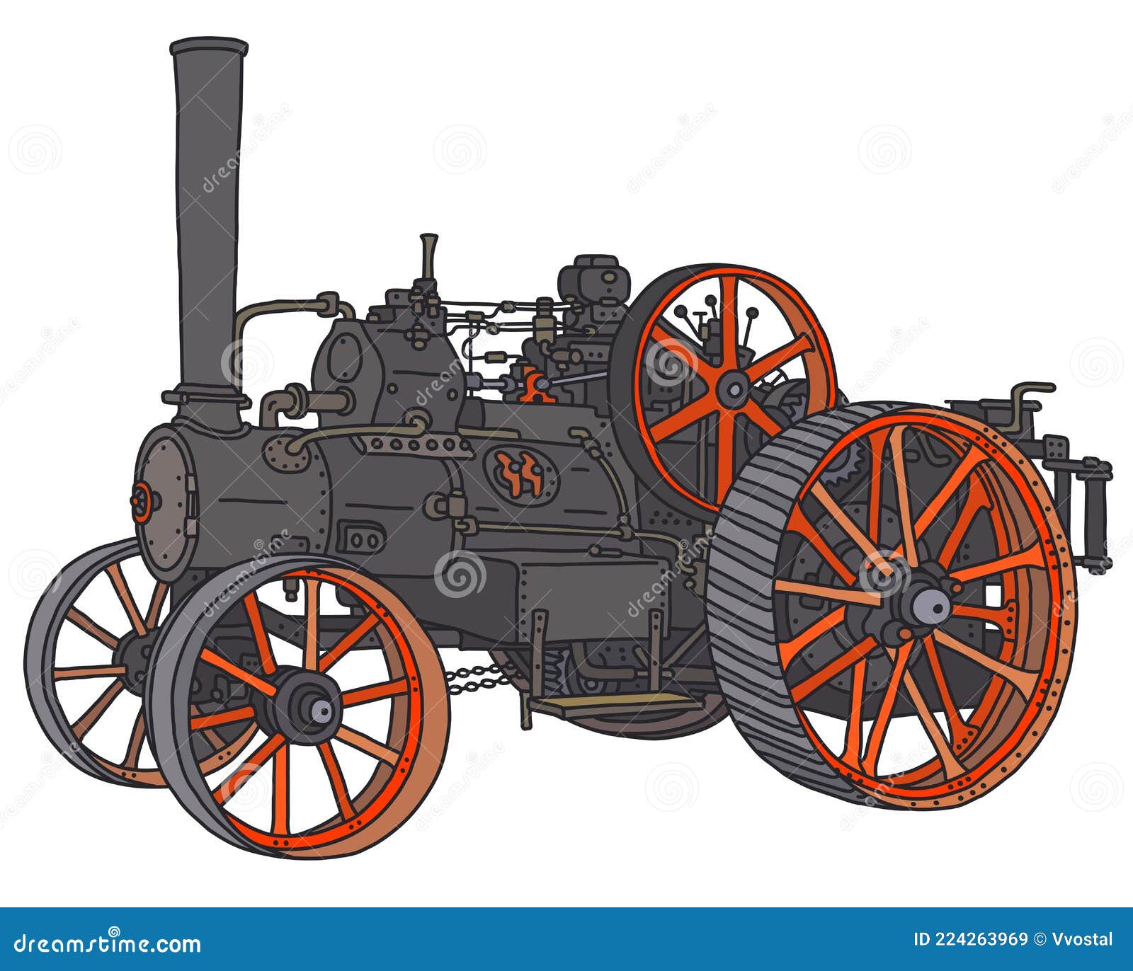 The Vintage Traction Engine Cartoon Vector | CartoonDealer.com #224263969