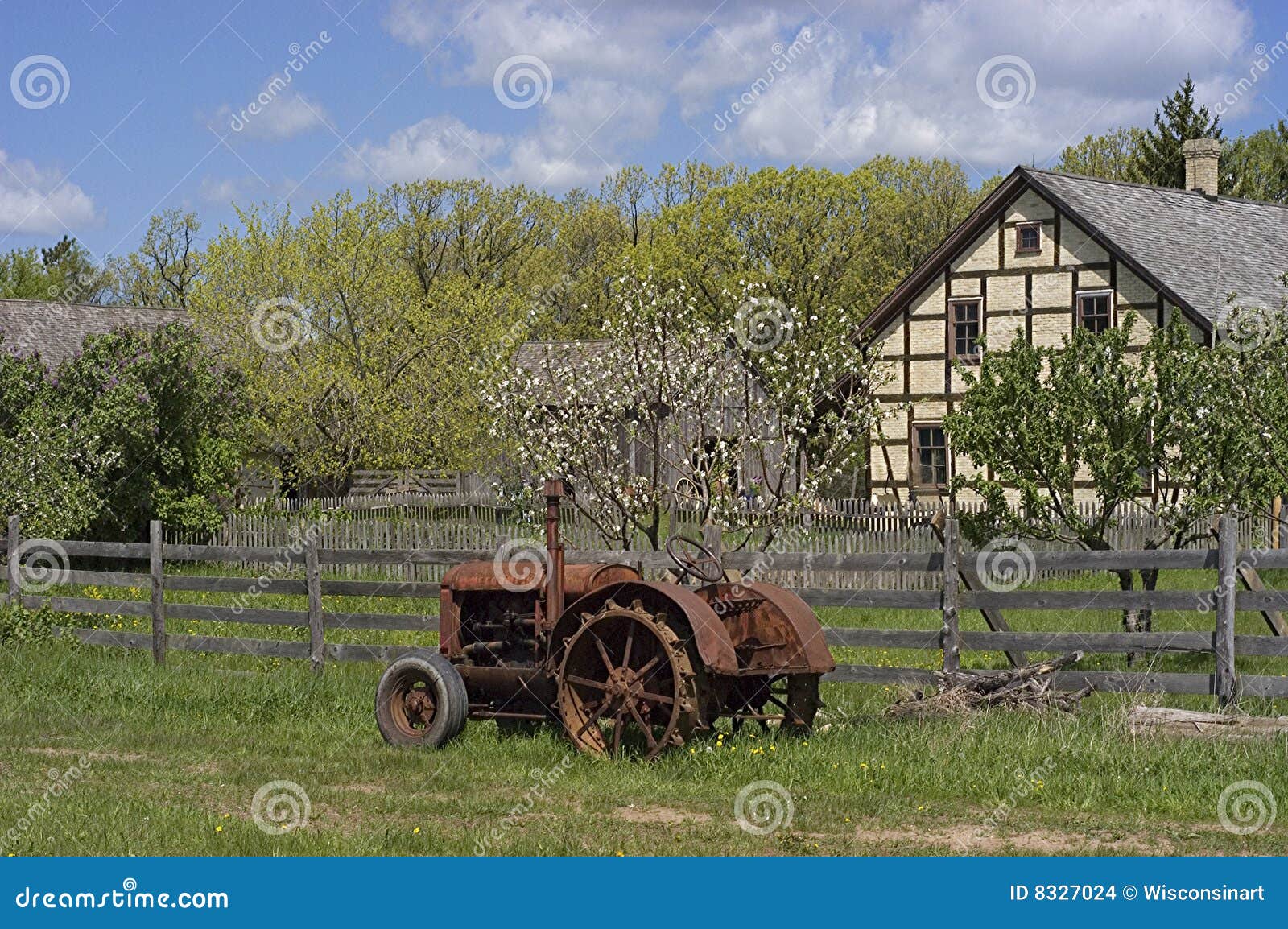 Vintage Tractor at an Old Farm Stock Photo - Image of land, plowing ...