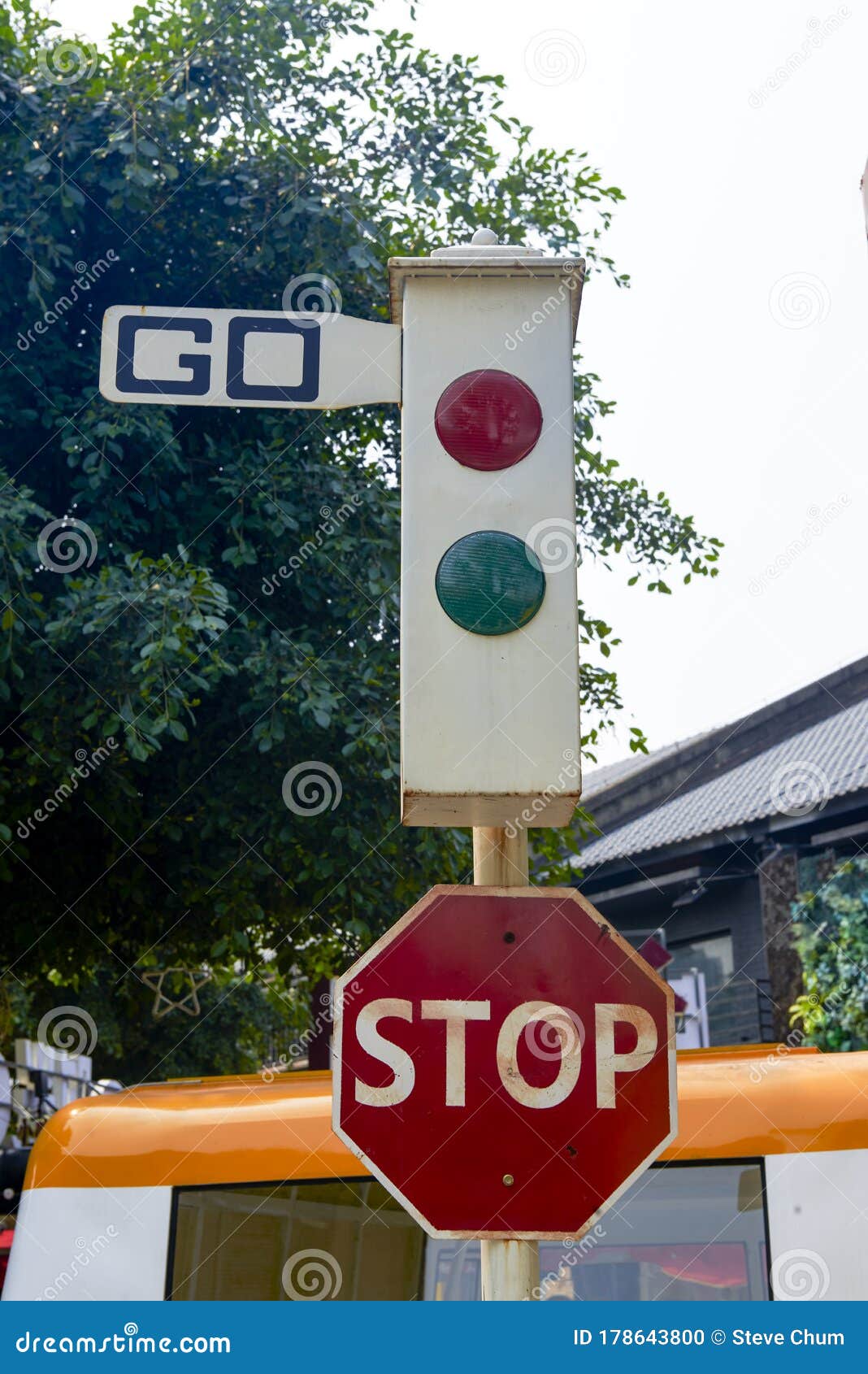 A Vintage Traffic Light and Stop Sign Stock Photo - Image of crossing ...