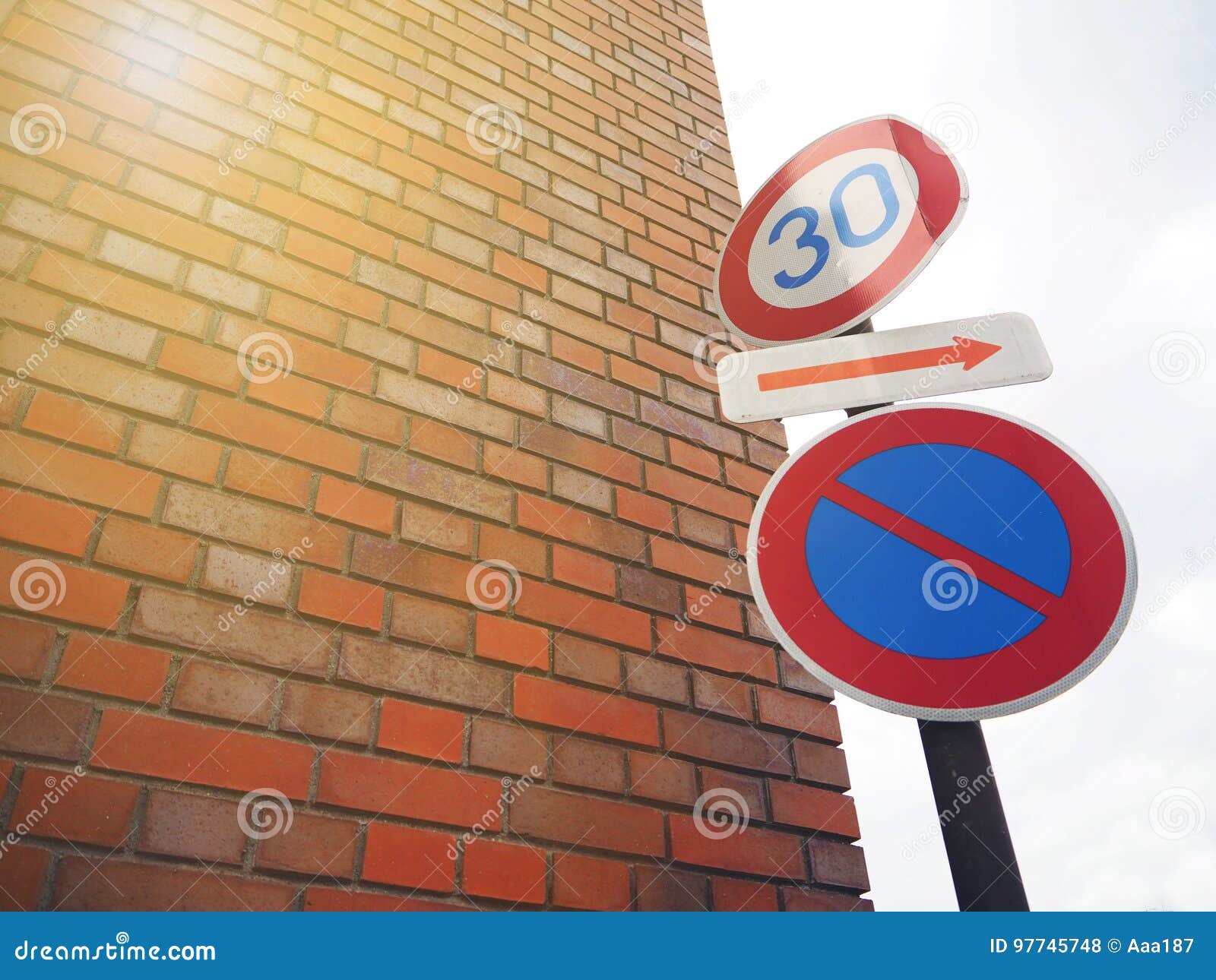 Vintage Traffic Sign Post on the Street Stock Photo - Image of road ...
