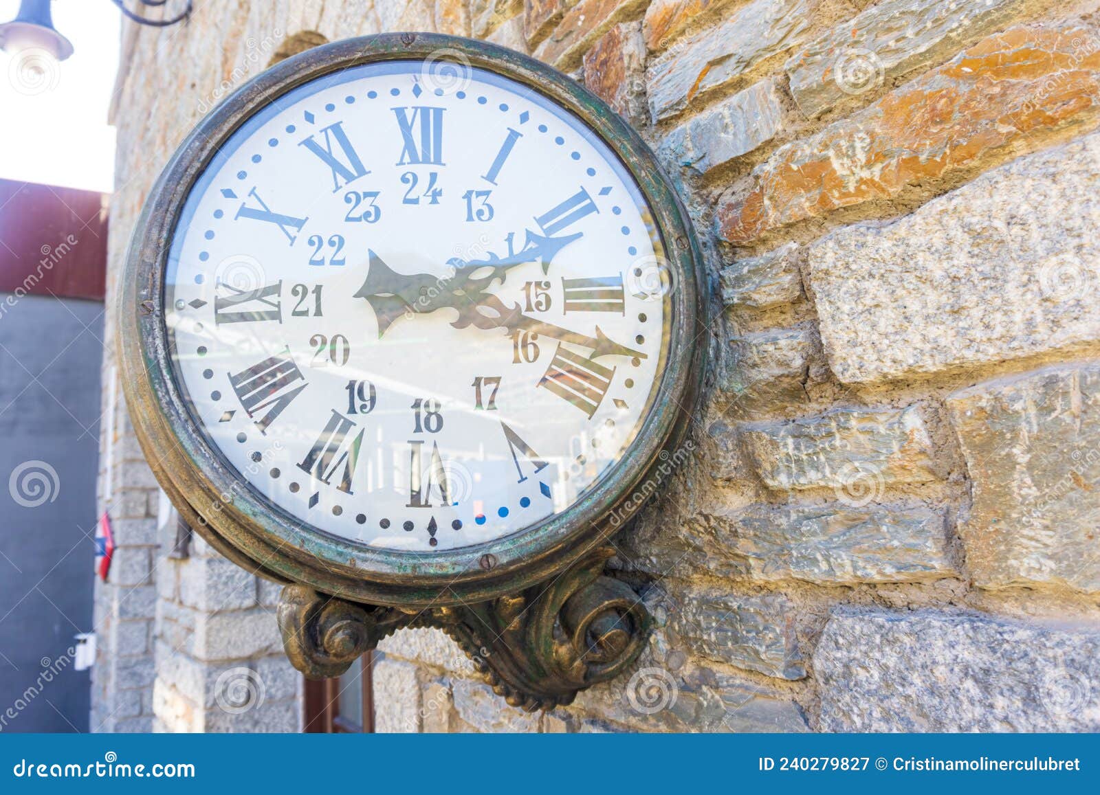 Vintage Train Clock on the Old Facade of Ribes Vila Train Stop. Stock ...