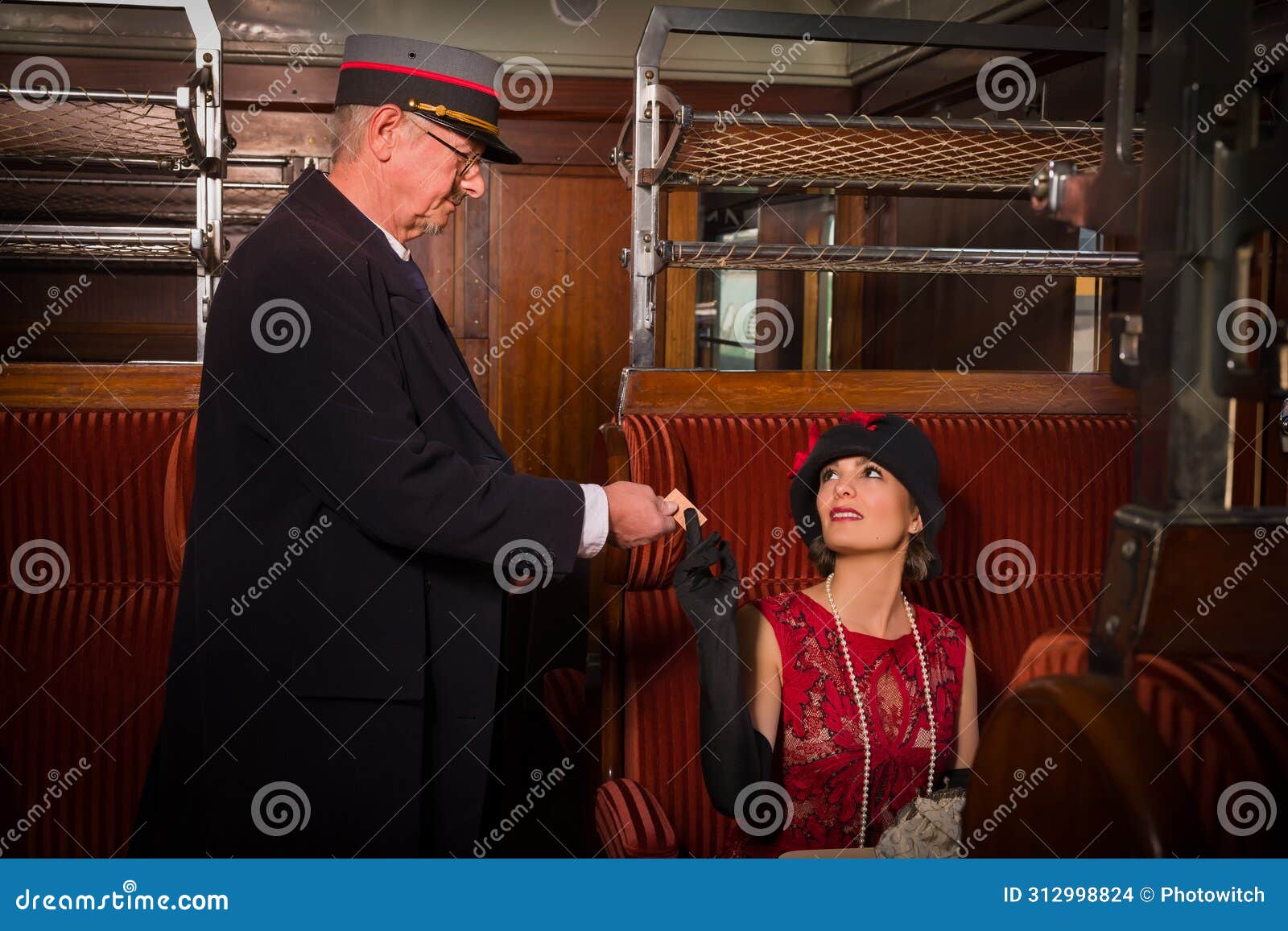 Vintage Train Conductor in First Class Carriage Stock Photo - Image of ...