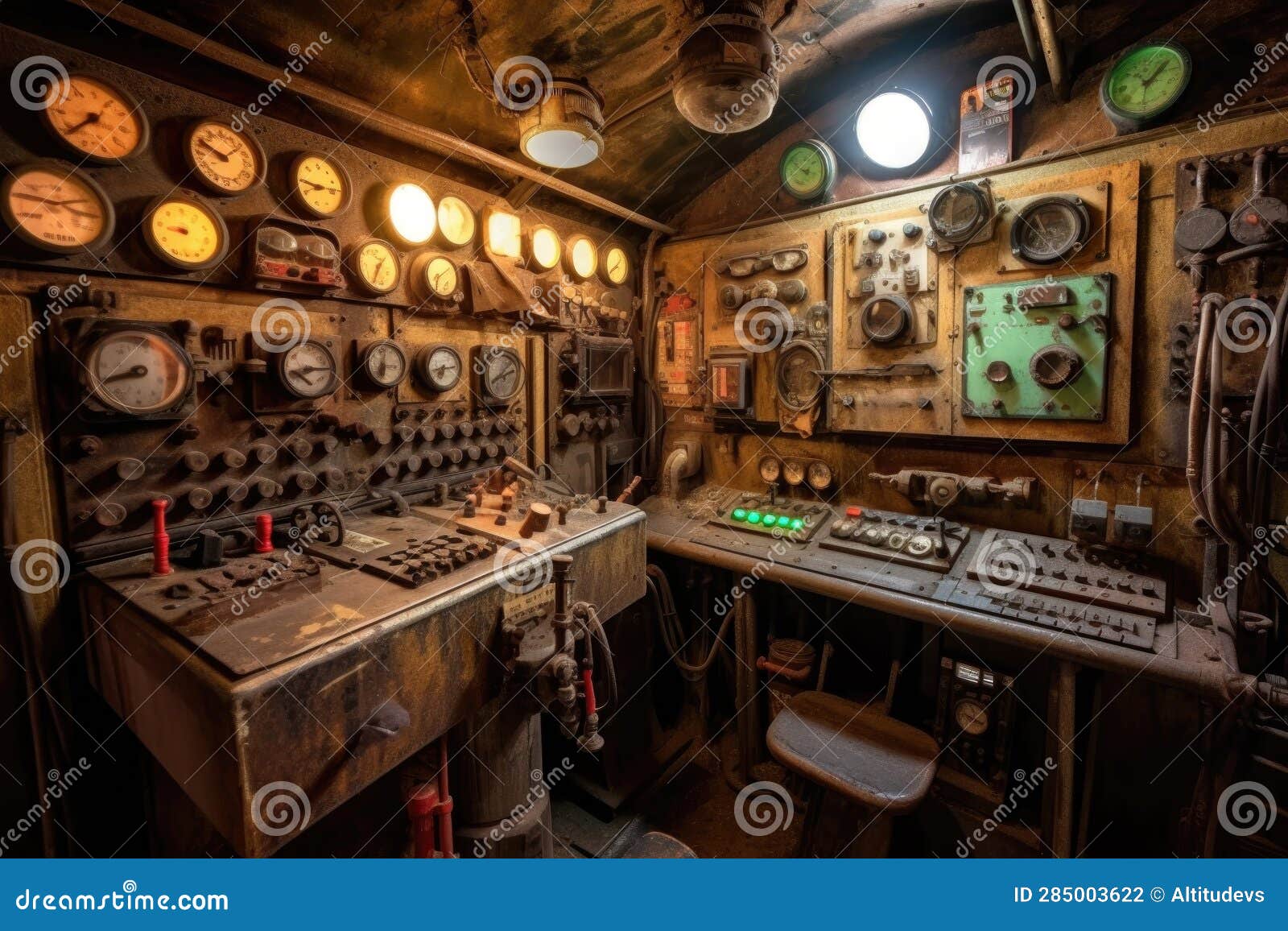 Vintage Train Control Panel with Rustic Dials and Switches Stock ...