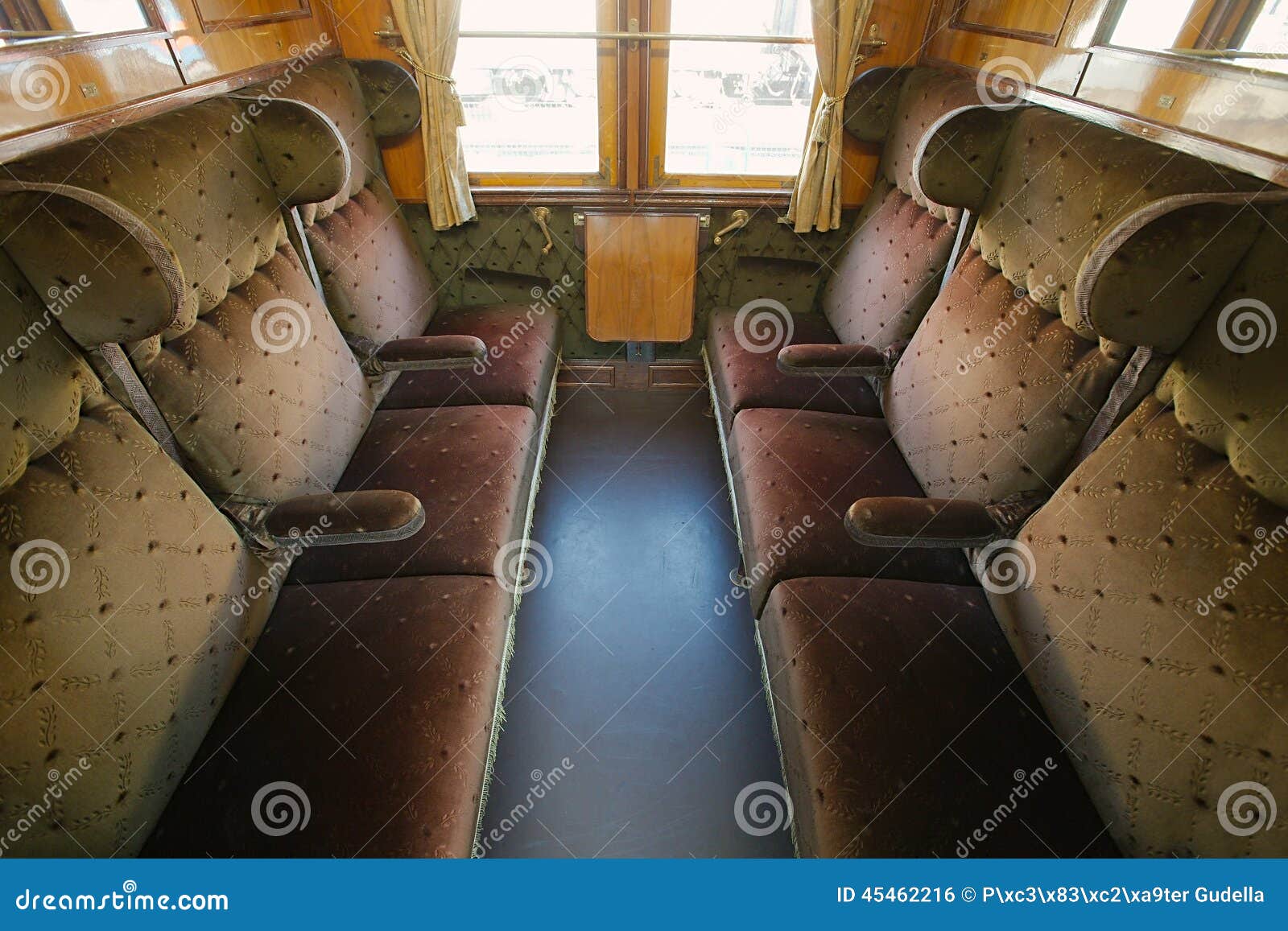 Old Vintage Bus Seats With A Wooden Table, Interior Of A Old Retro ...
